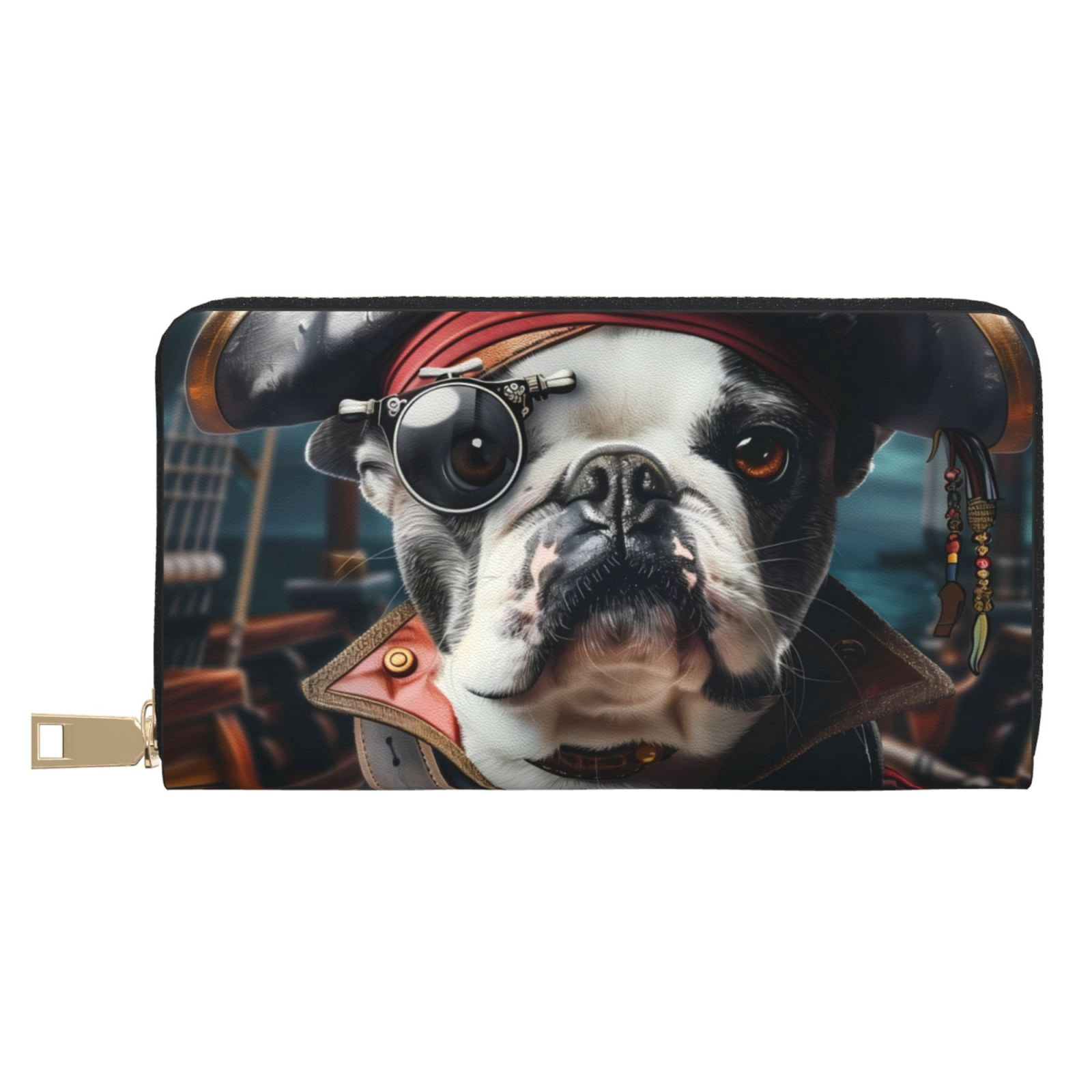 Wallet for Men Women - Pirate Bulldog On Deck Long Slim Card Holder ...