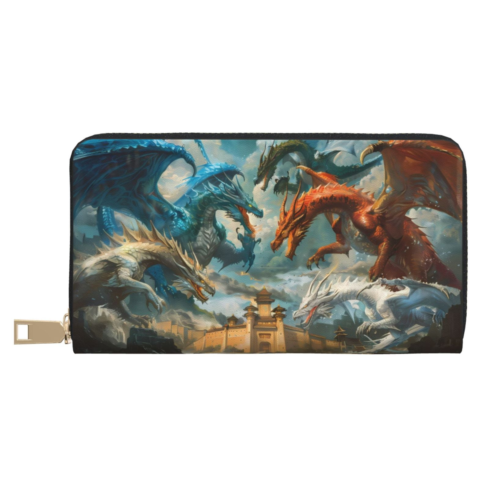 Wallet for Men Women - Red Blue Dragon Battle Epic Long Slim Card ...