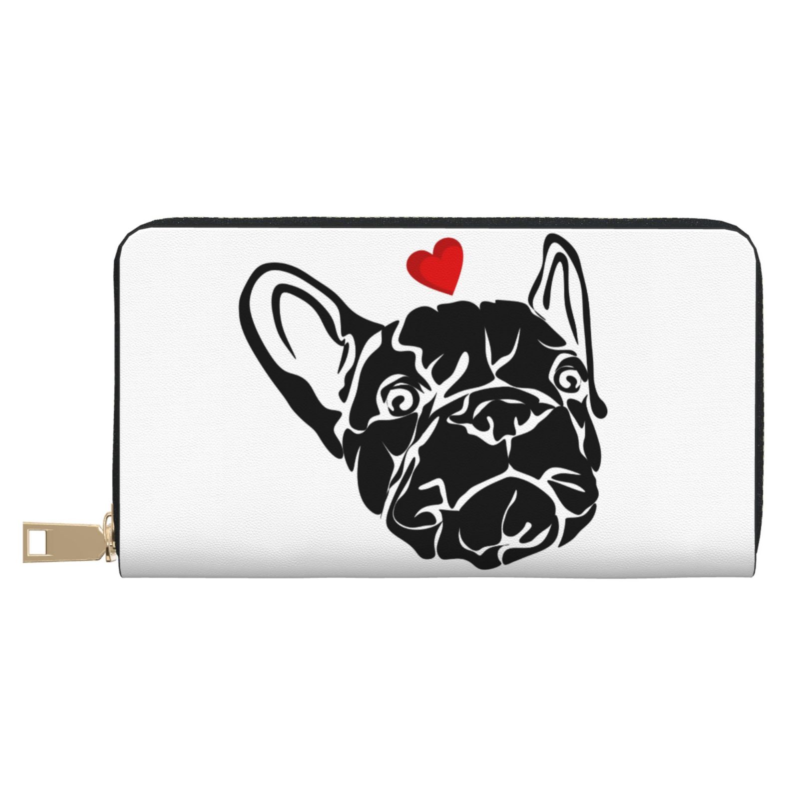 Wallet for Men Women - Red Heart And Puppy Of Bulldog Long Slim Card ...