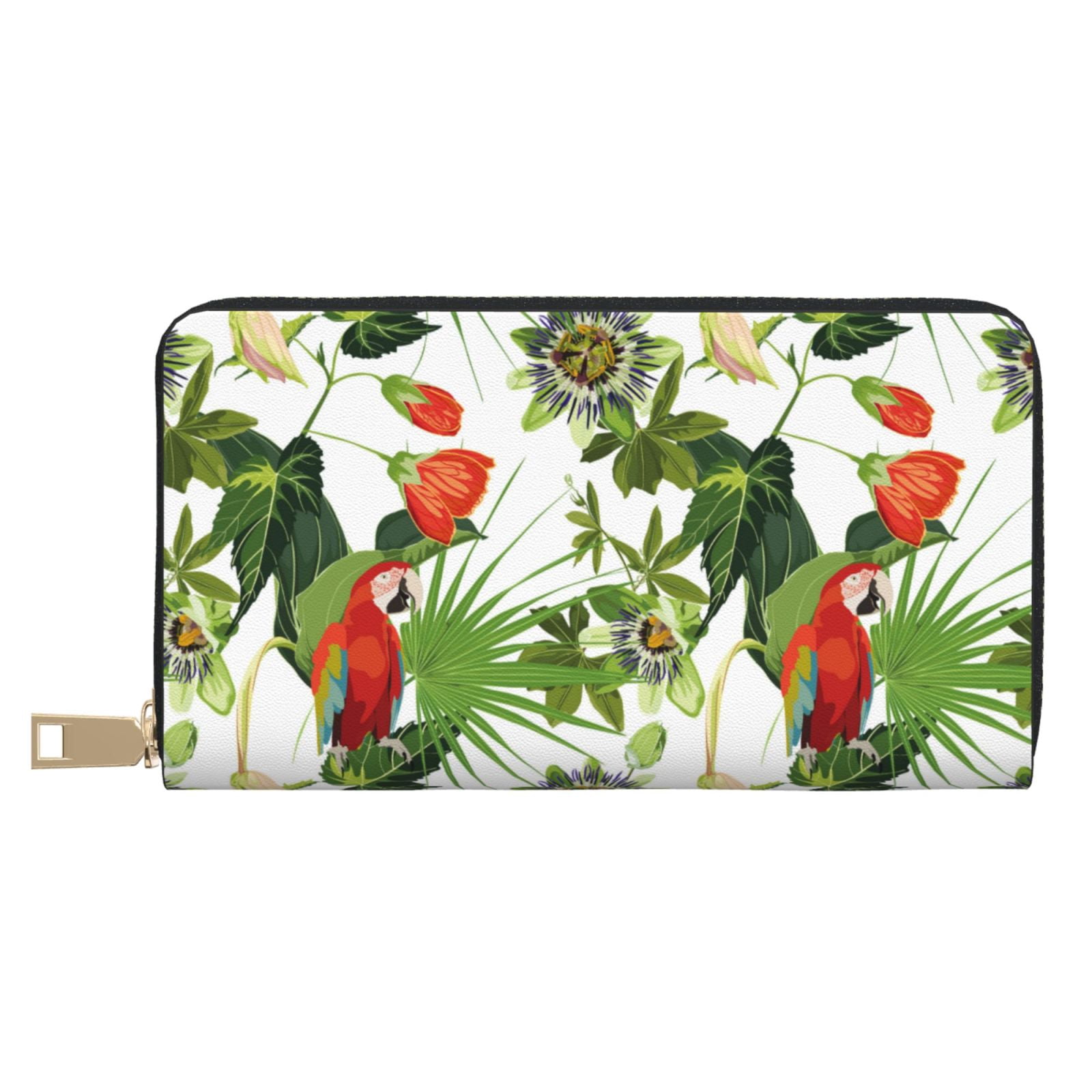 Wallet for Men Women - Red Macaw Parrot Flower Plant Long Slim Card ...