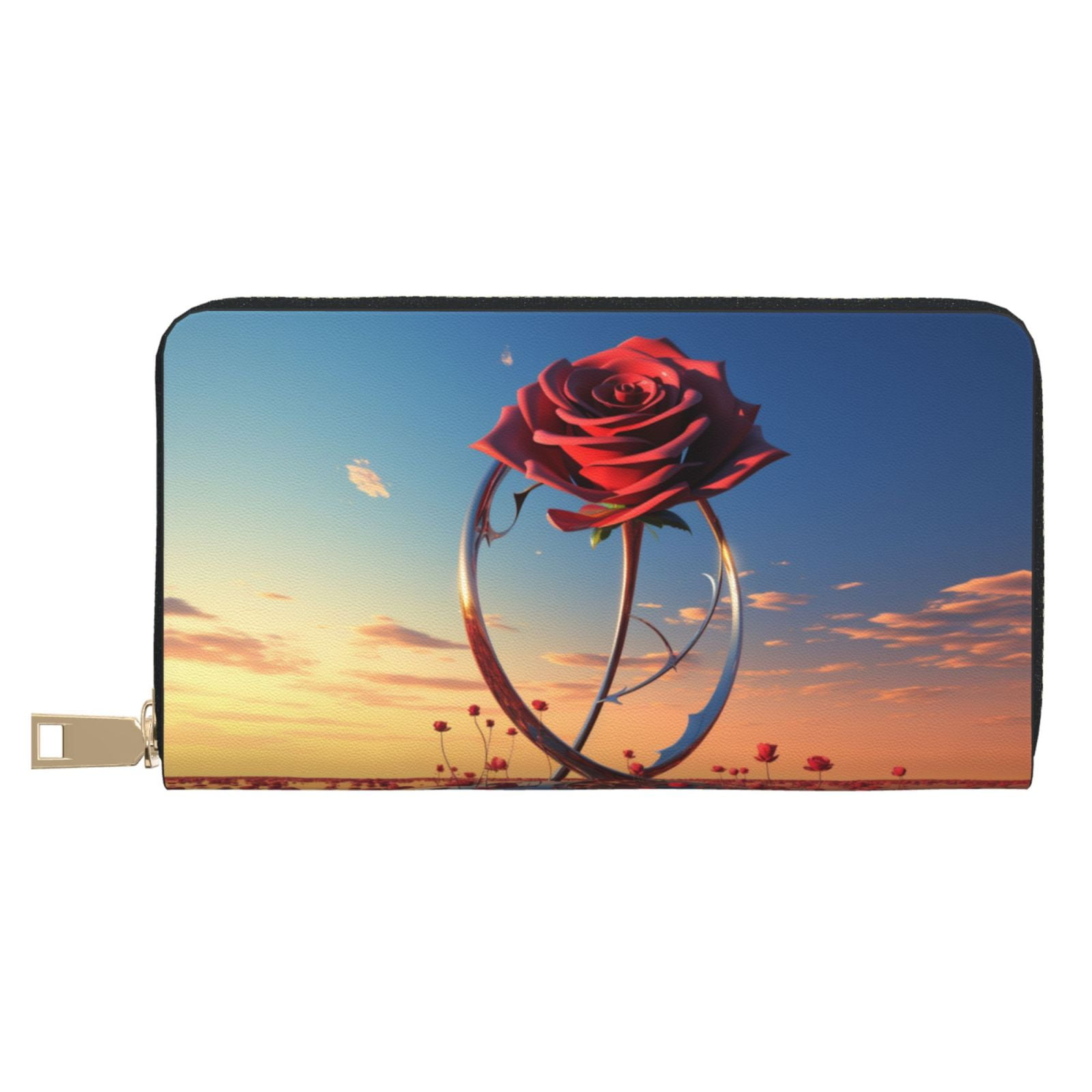 Wallet for Men Women - Sunset Rose Elegance Long Slim Card Holder Large ...