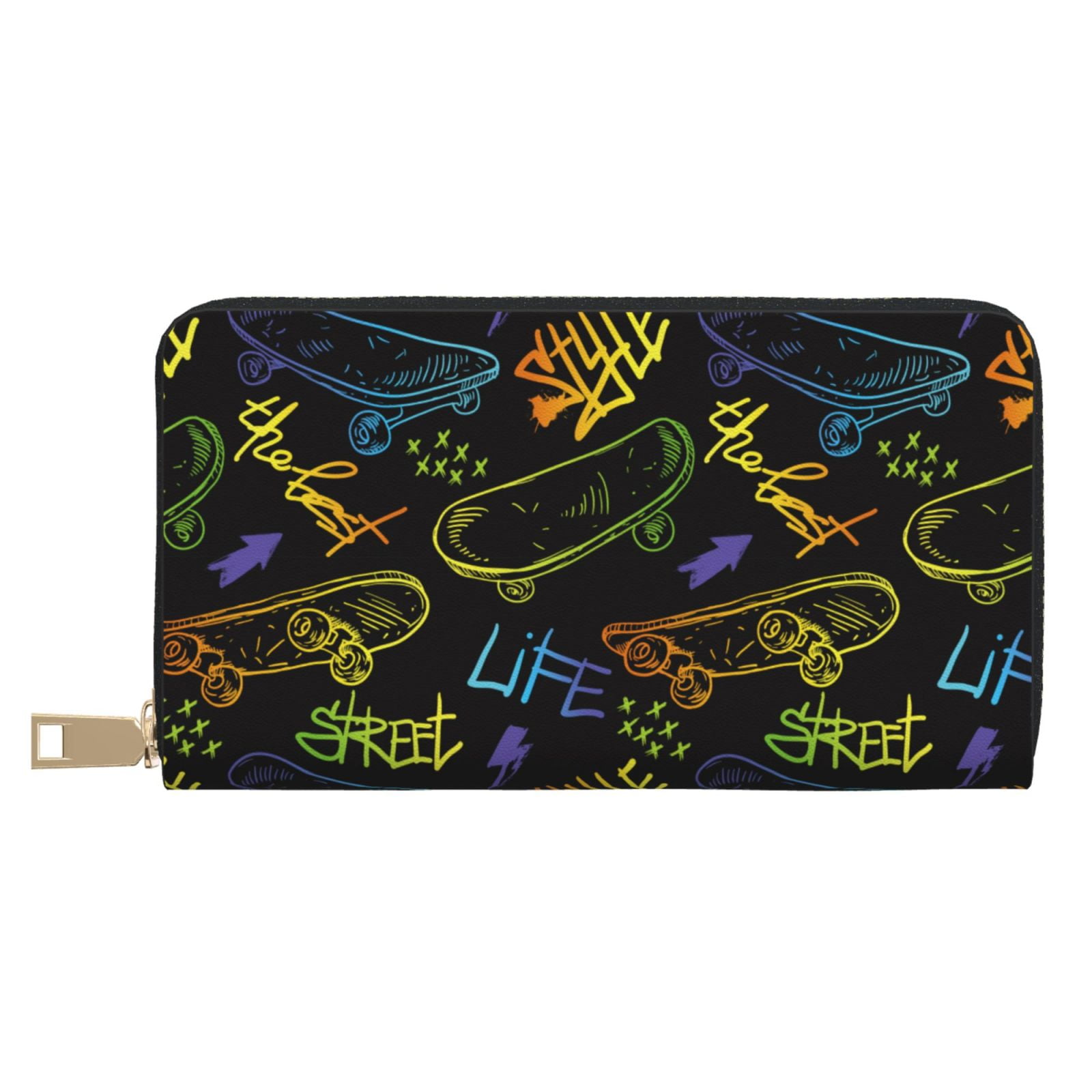 Wallet for Men Women - Technology Lines Skateboard Letters Long Slim ...