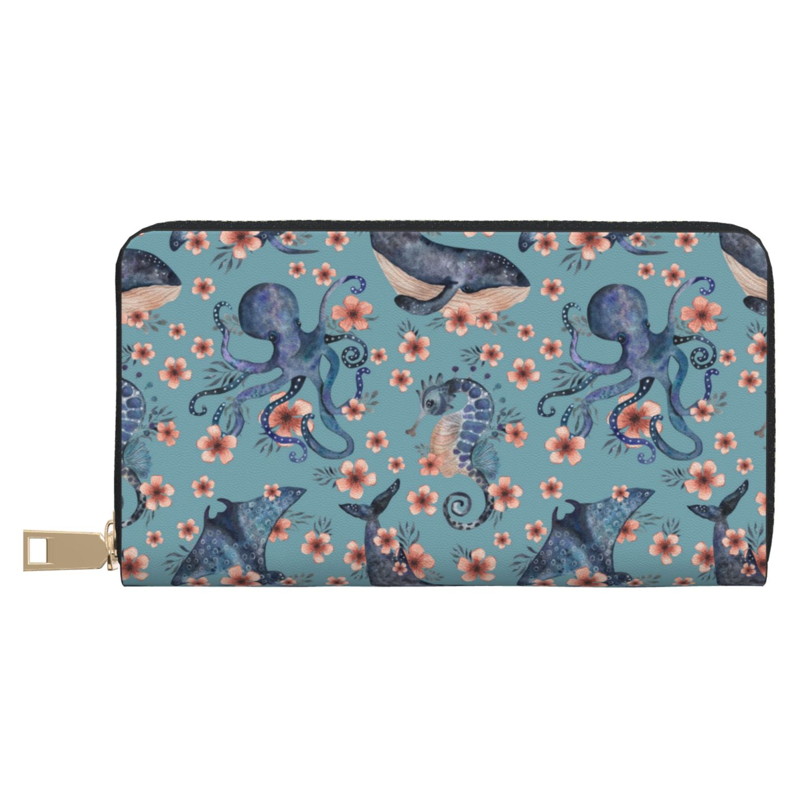 Wallet for Men Women - Underwater Animals and Flowers Long Slim Card ...