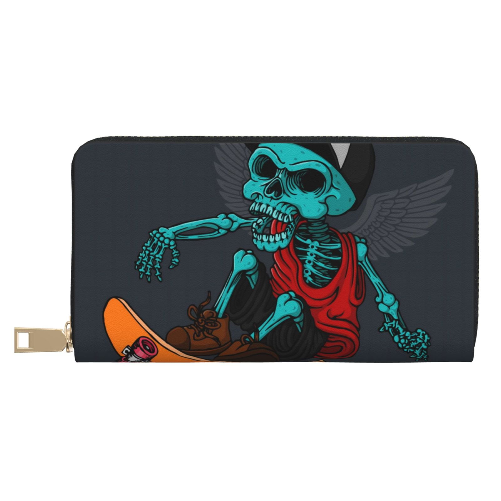 Wallet for Men Women - Winged Skater Skeleton Long Slim Card Holder ...