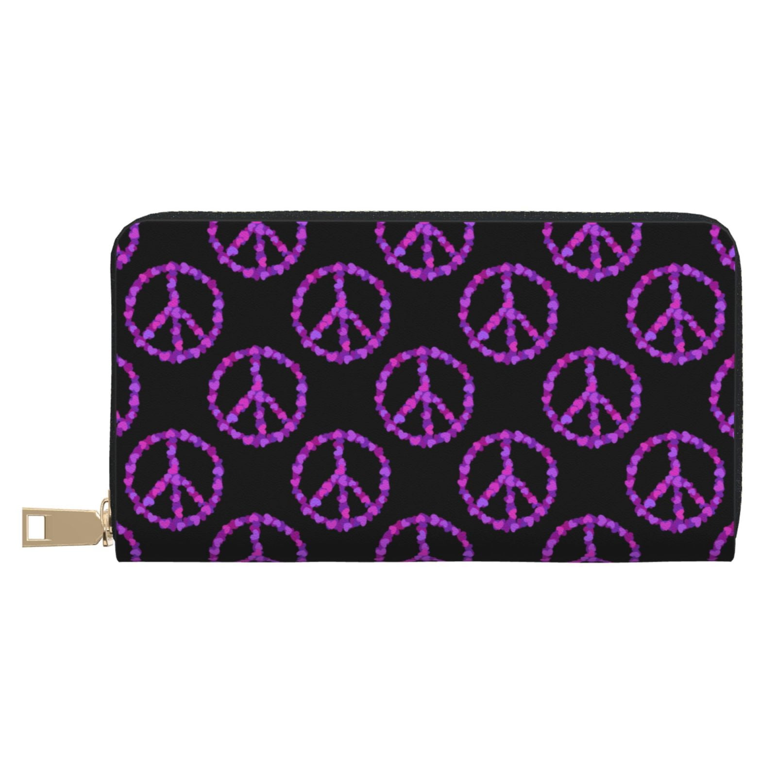 Wallet for Men Women - purple hearts peace sign black Long Slim Card ...