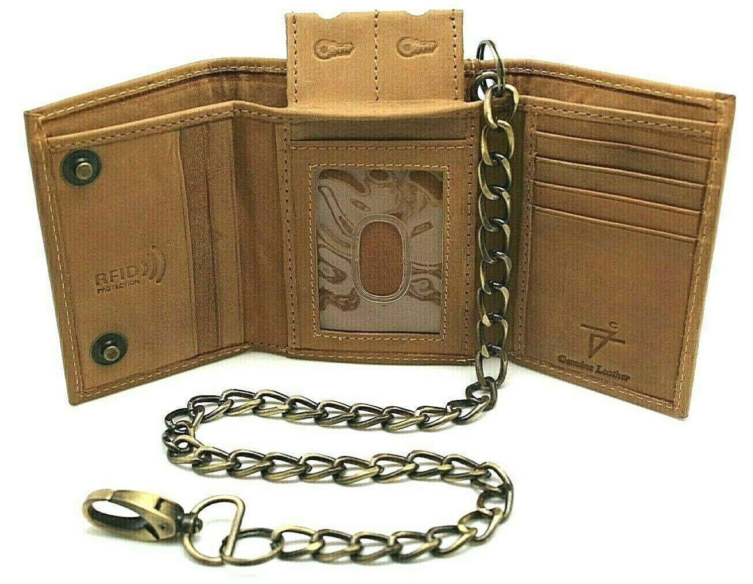 Wallet for Mens RFID Safe Trifold Chain Wallet Pure Leather Tan by ...