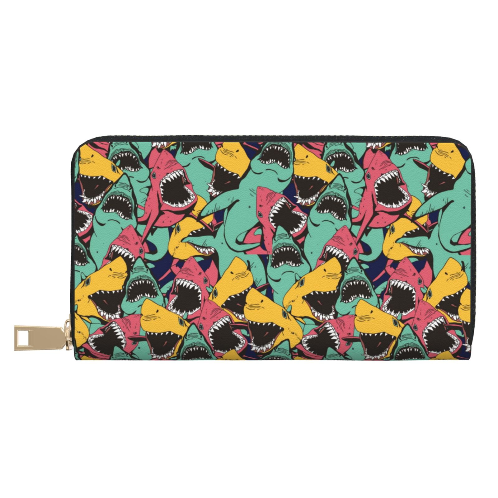 Wallets for Men With Money Clip, Angry Shark Pattern Mens Wallet With ...