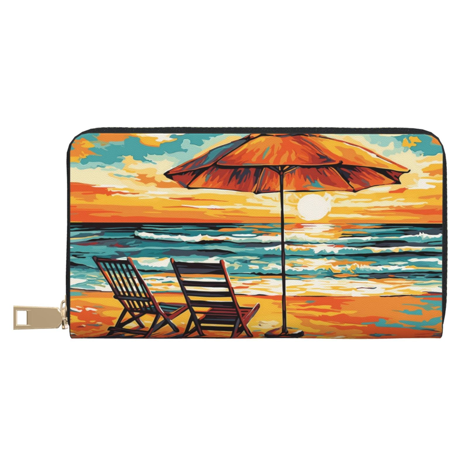 Wallets for Men With Money Clip, Beach Umbrella Sunset Mens Wallet With ...