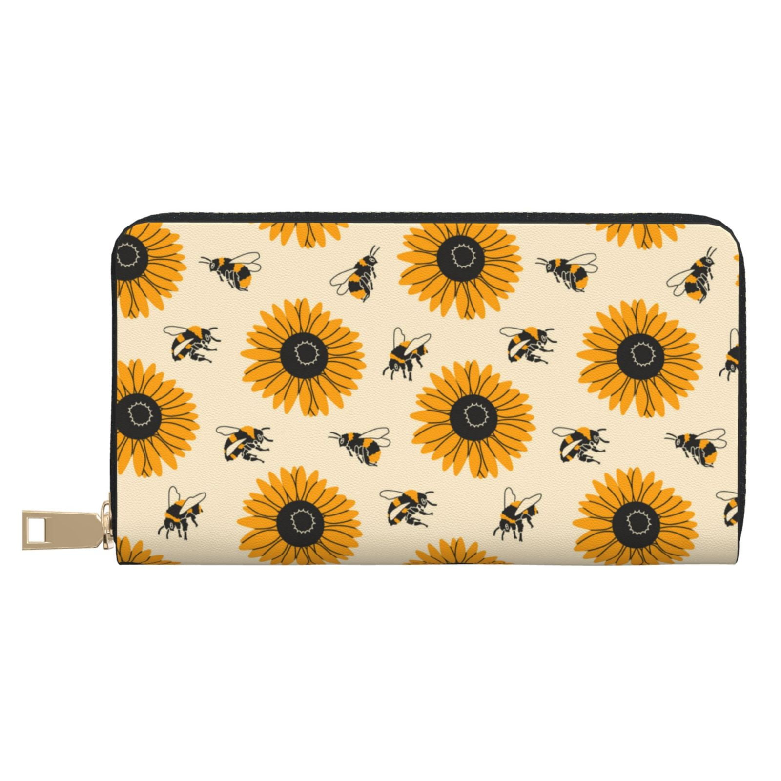 Wallets for Men With Money Clip, Bees yellow sunflowers cute Mens ...