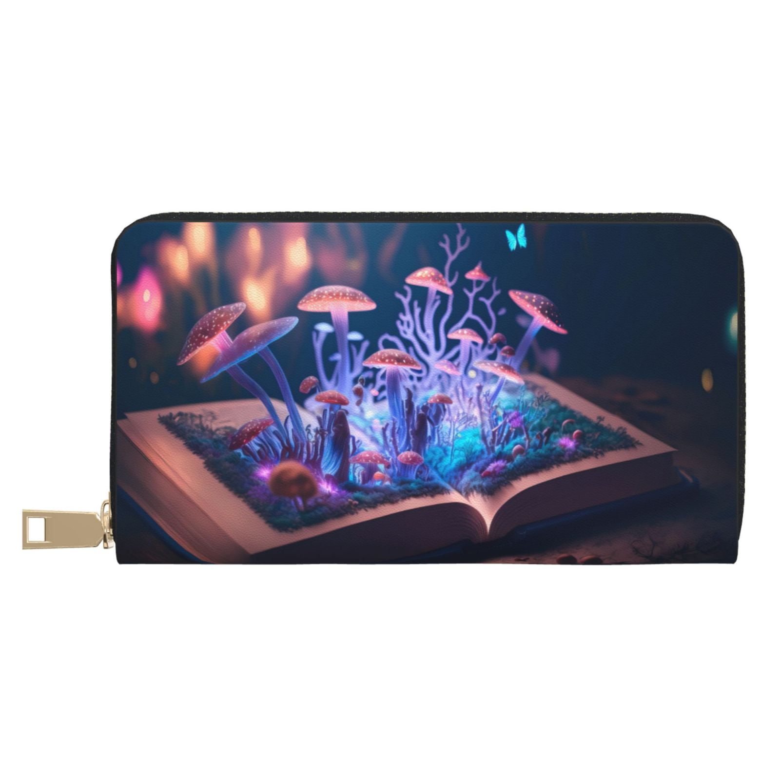Wallets for Men With Money Clip, Book Glowing Mushrooms Mens Wallet ...