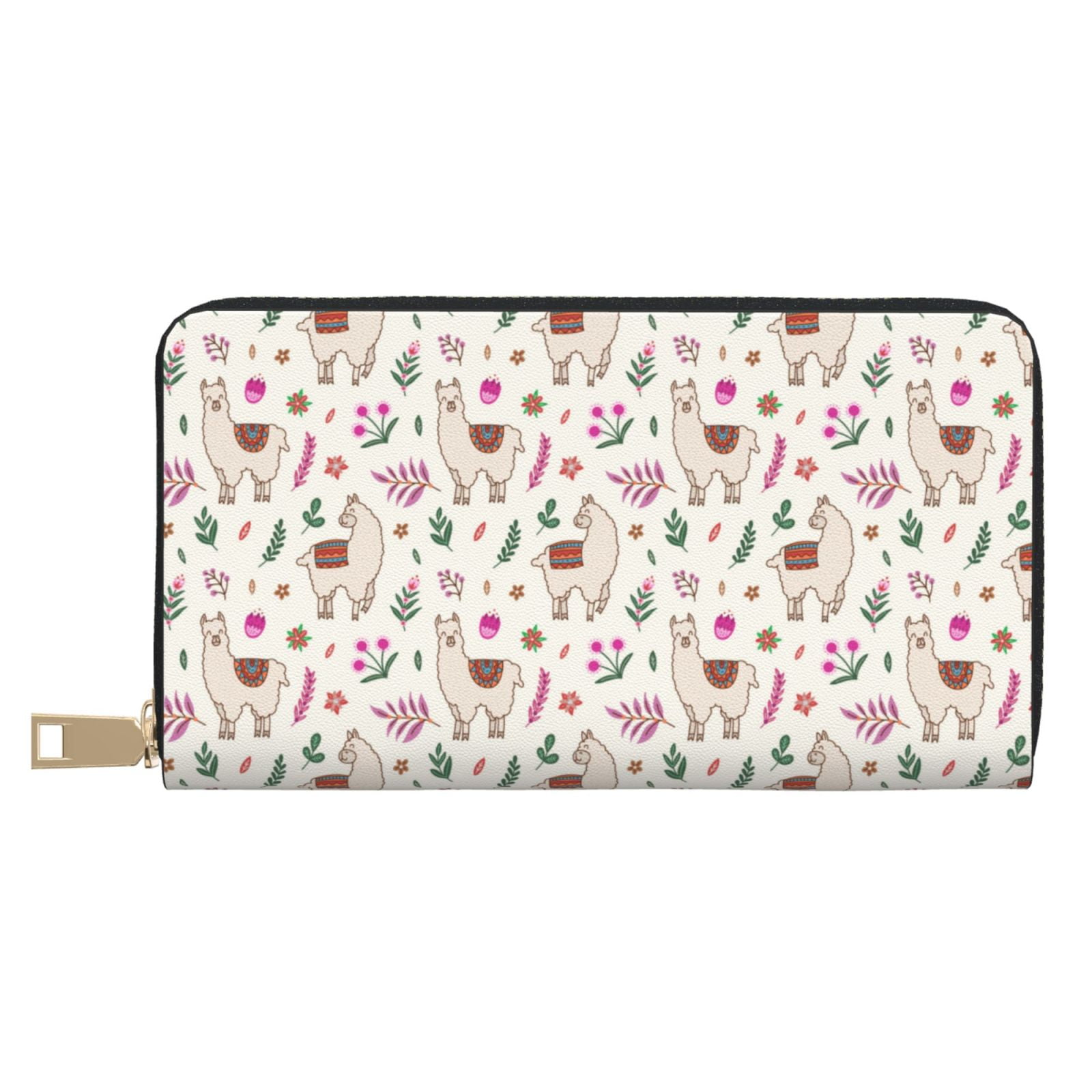 Wallets for Men With Money Clip, Cartoon Cute Alpaca Leaf Flower Mens ...