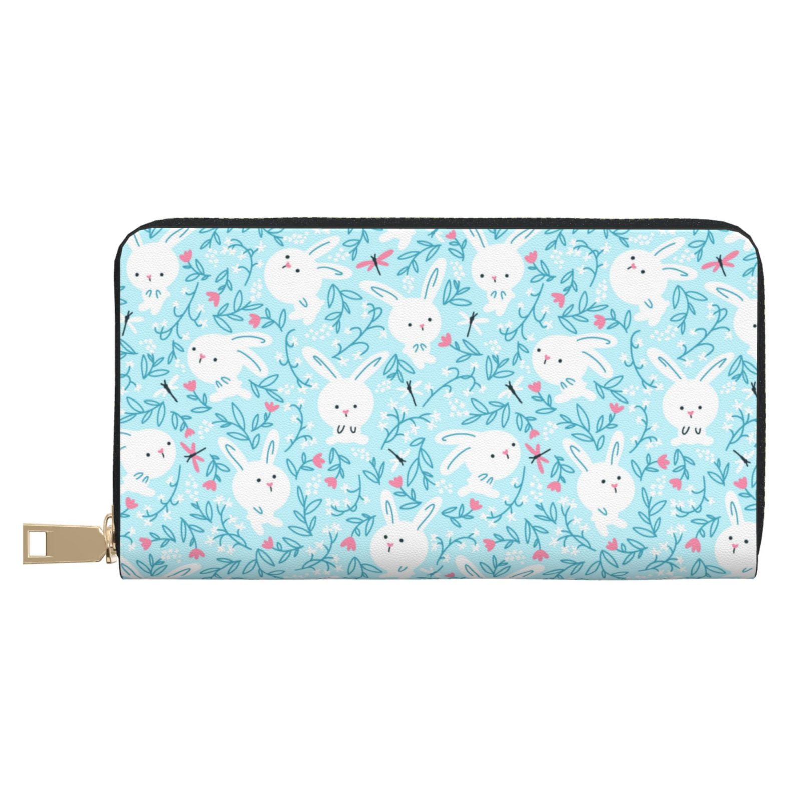 Wallets for Men With Money Clip, Cartoon Flower Cute Rabbit White Mens ...