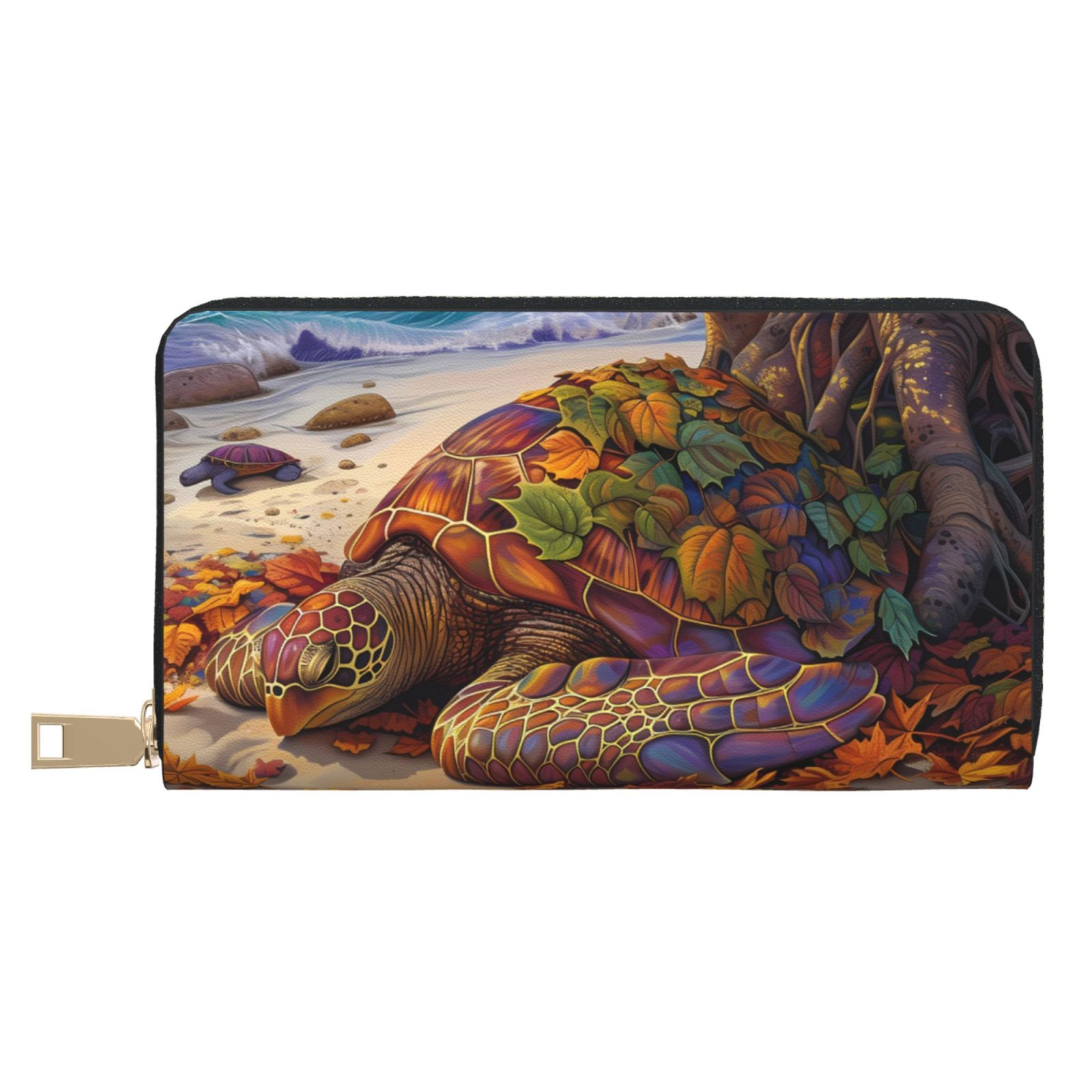 Wallets for Men With Money Clip, Colorful Maple Leaf Beach Turtle Mens ...