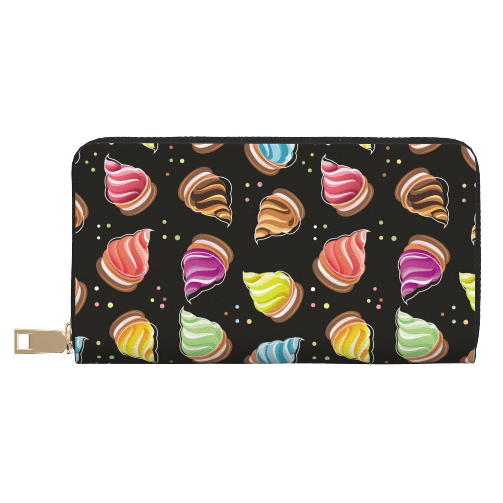 Wallets for Men With Money Clip, Colourful Ice Cream Print Black Mens ...