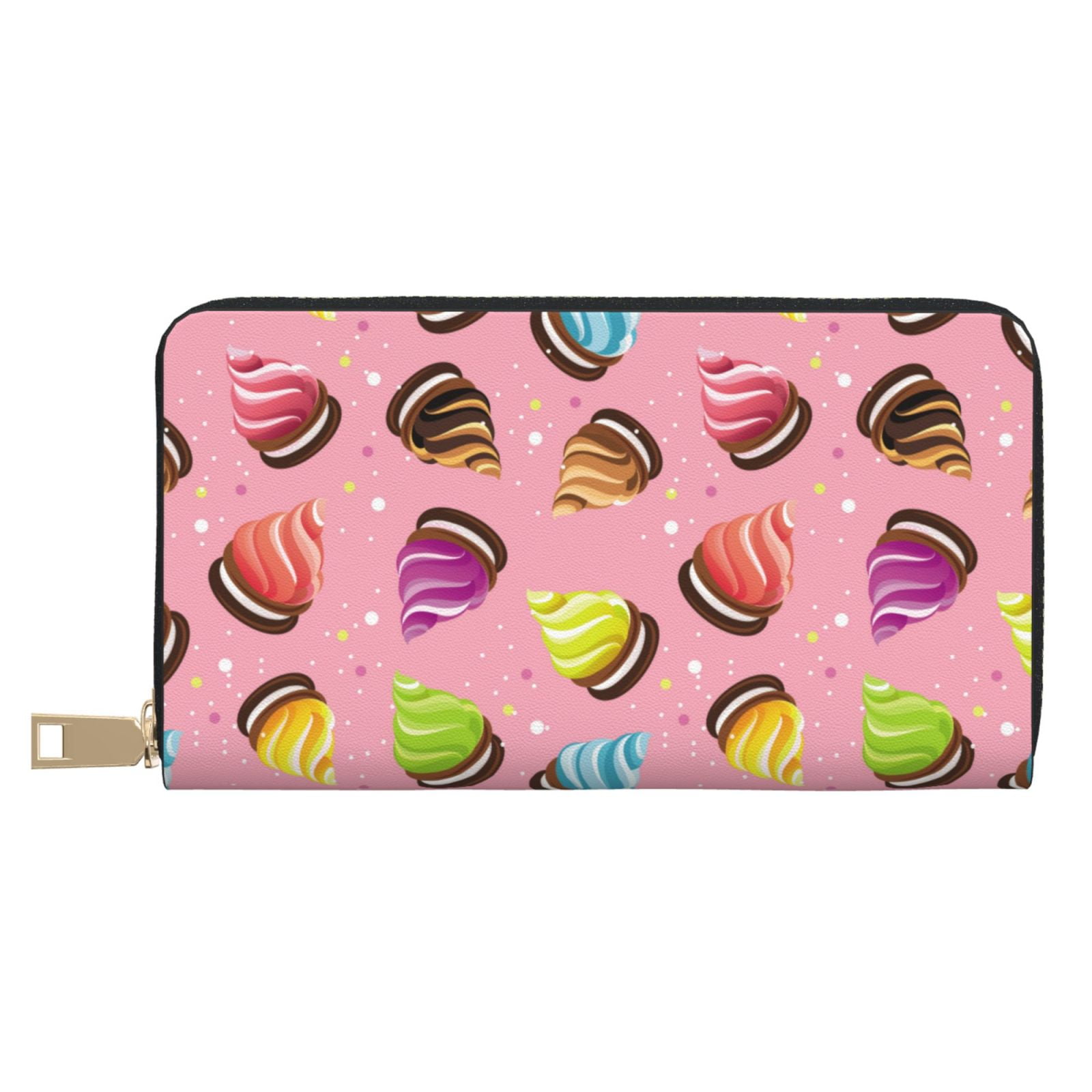 Wallets for Men With Money Clip, Colourful Ice Cream Print Pink Mens ...