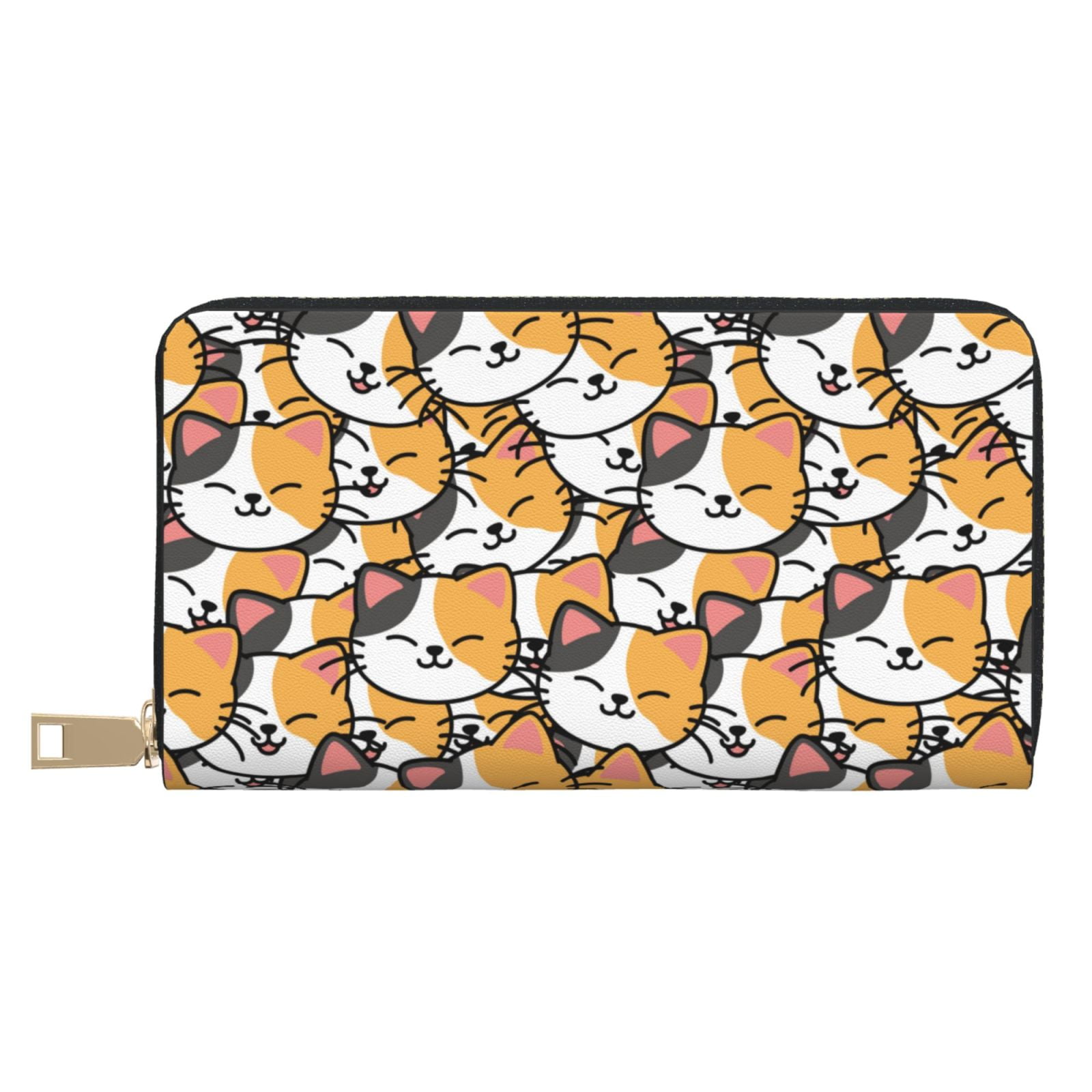 Wallets for Men With Money Clip, Cute Cartoon Smiling Cat Face Mens ...