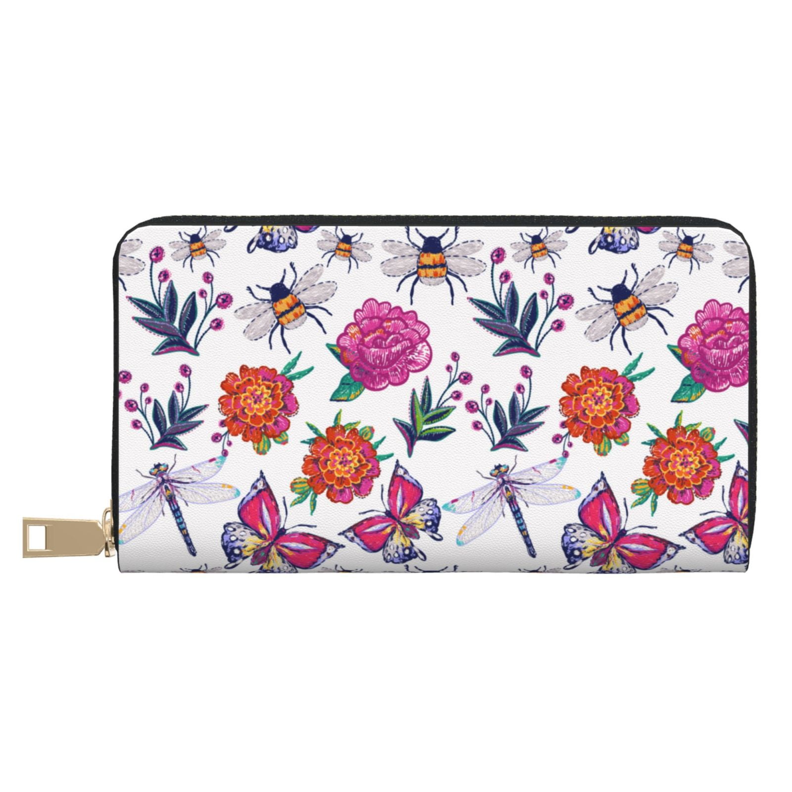 Wallets for Men With Money Clip, Dragonfly Butterfly Carnation Mens ...