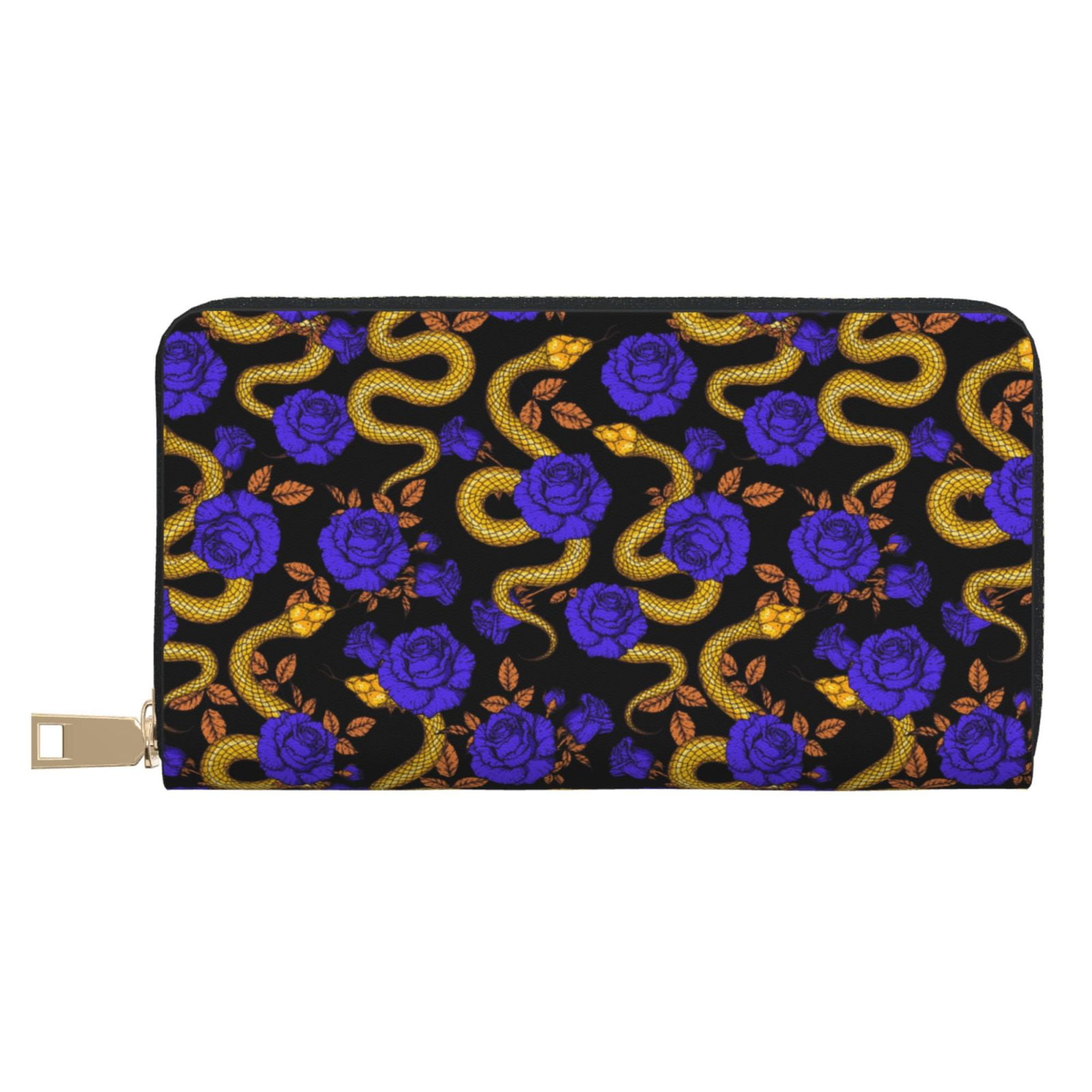 Wallets for Men With Money Clip, Elegant Snake Golden Flower Purple ...