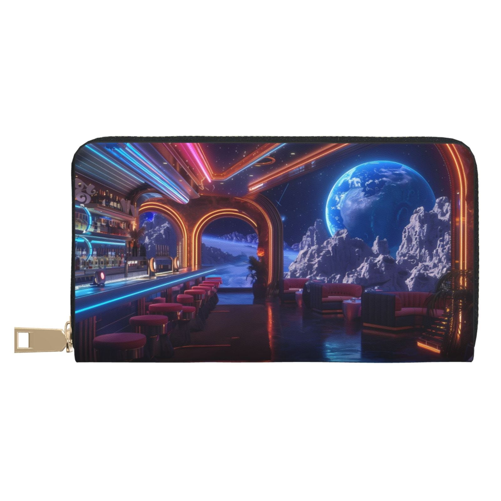 Wallets for Men With Money Clip, Futuristic Bar Space View Mens Wallet ...
