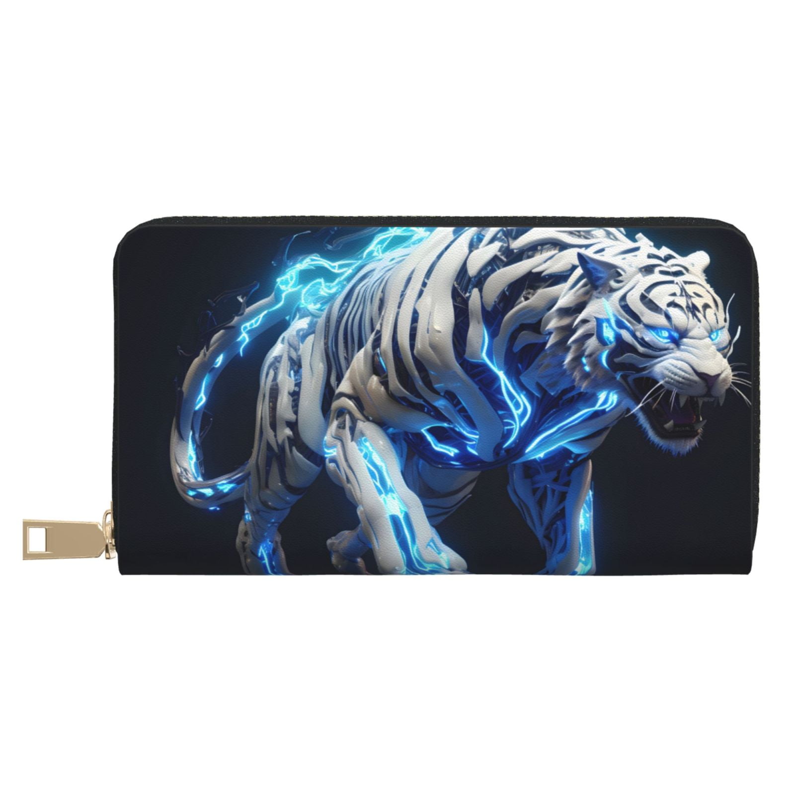 Wallets for Men With Money Clip, Futuristic Blue Light White Tiger Mens ...