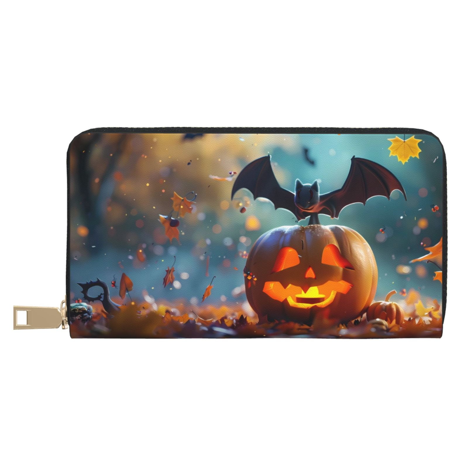 Wallets for Men With Money Clip, Halloween Bat Pumpkin Autumn Mens ...