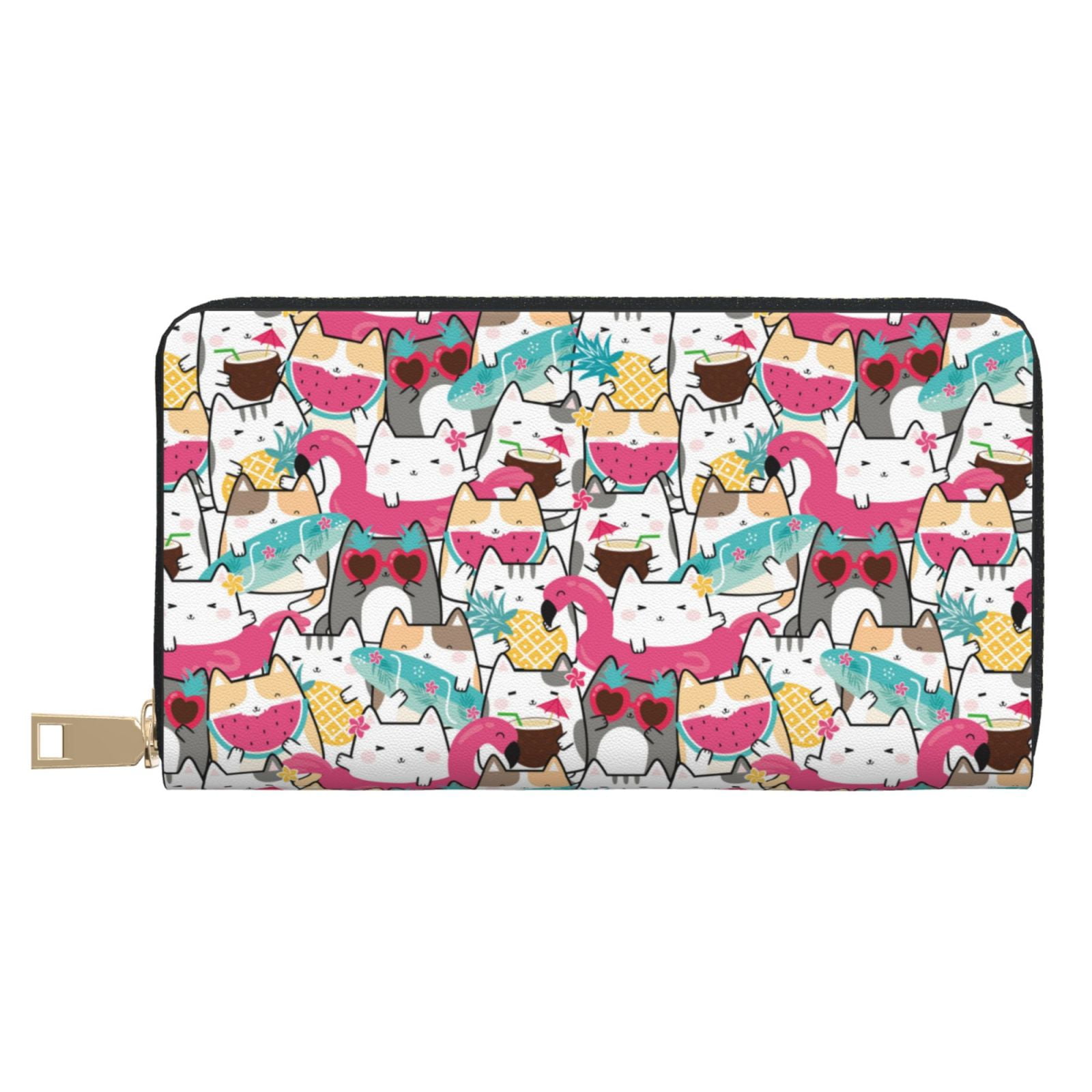 Wallets for Men With Money Clip, Hawaiian Style Cute Cartoon Cat Mens ...