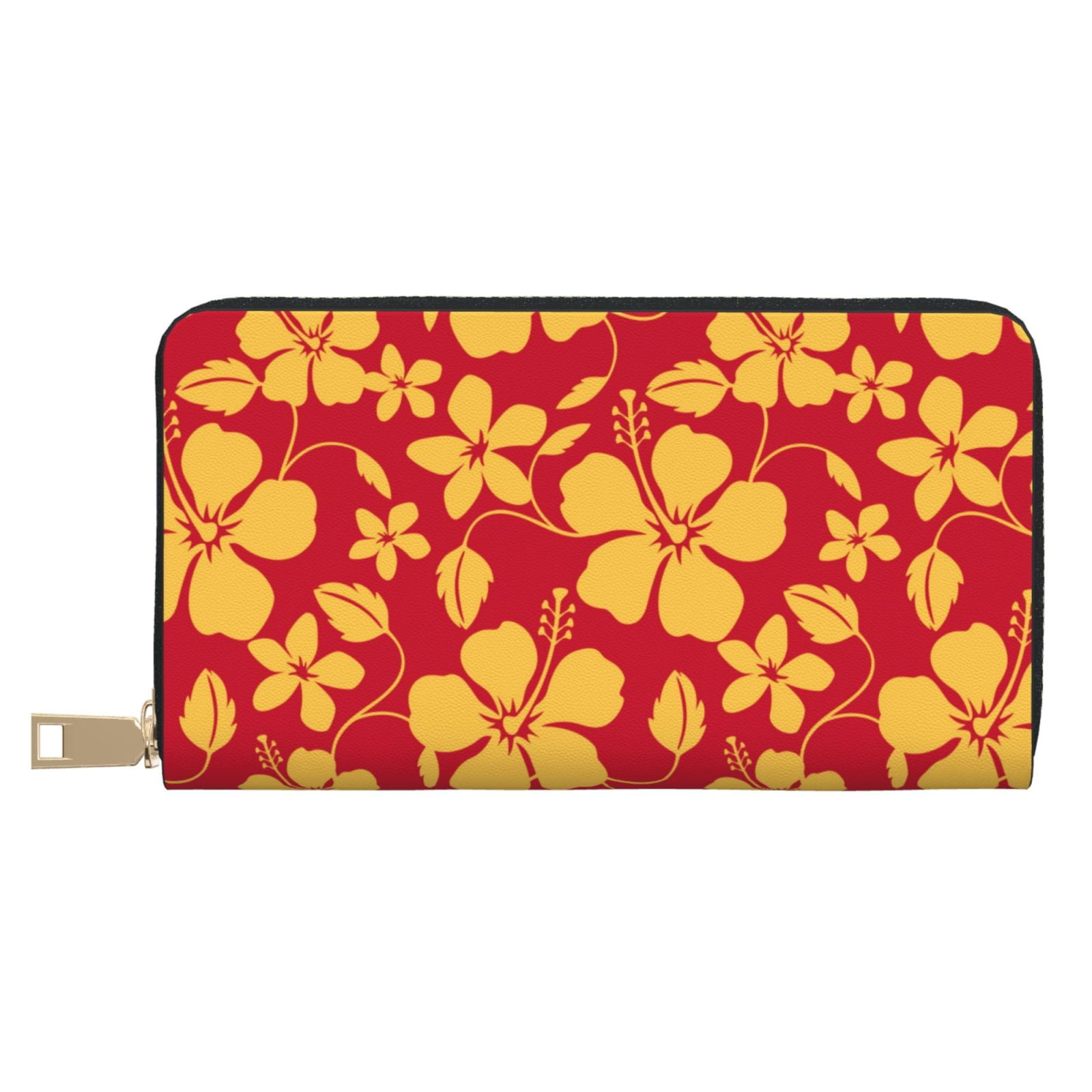 Wallets for Men With Money Clip, Hawaiian Style Red Yellow Mens Wallet ...