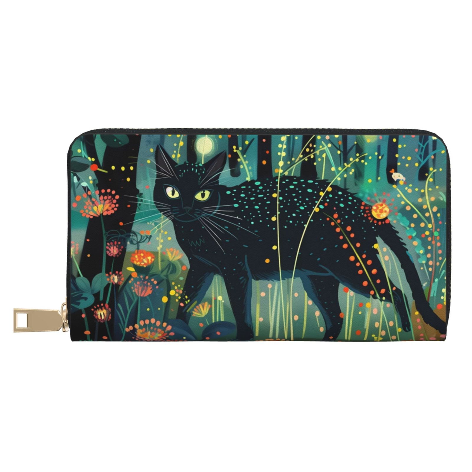 Wallets for Men With Money Clip, Mystical Black Cat Fireflies Mens ...