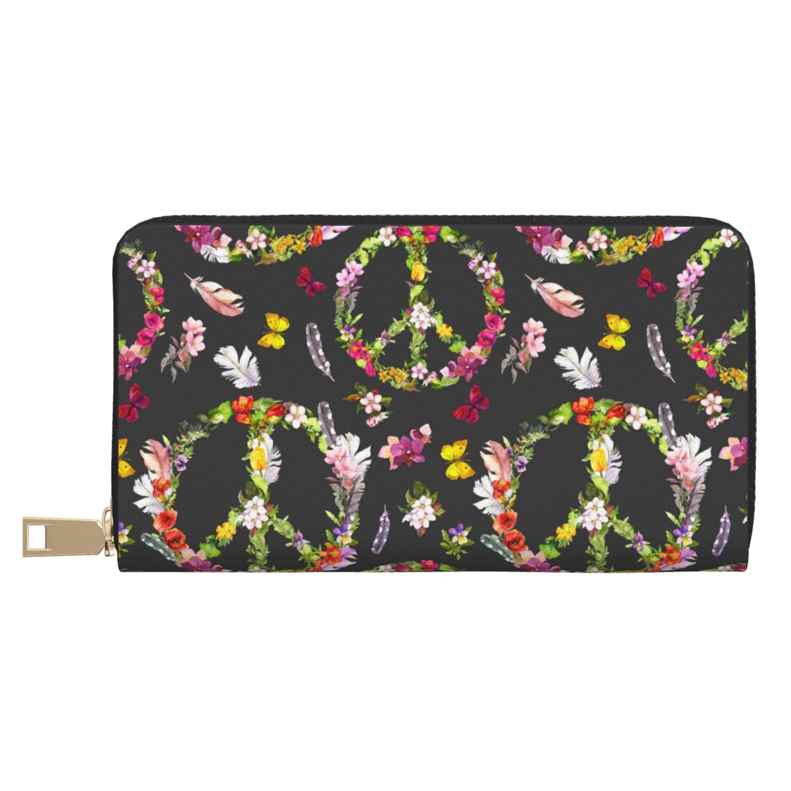 Wallets for Men With Money Clip, Peace sign flowers butterfly feathers ...