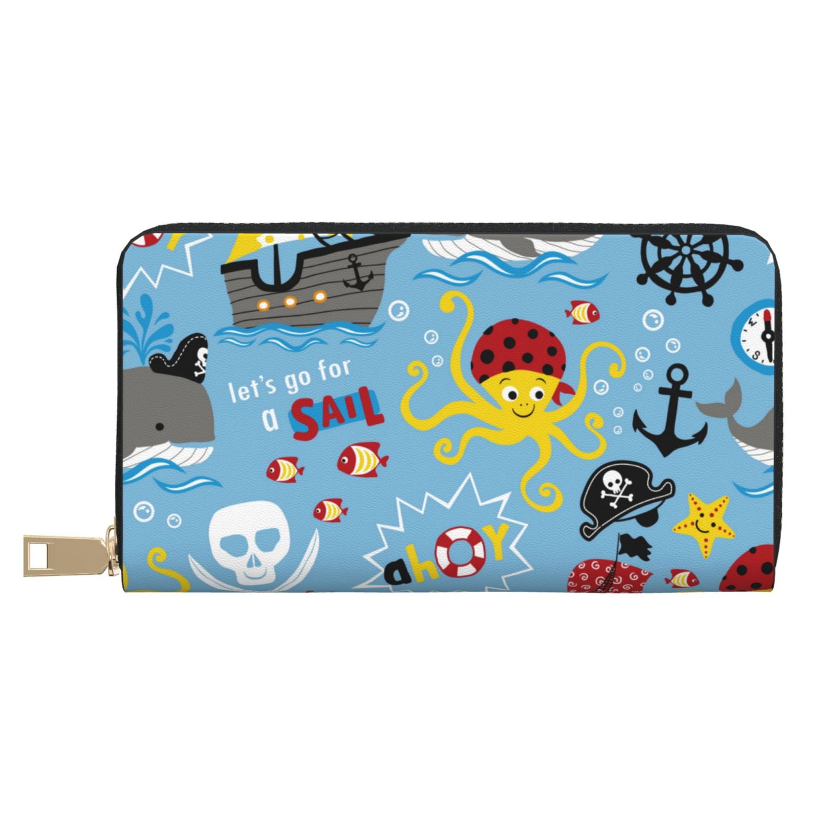 Wallets for Men With Money Clip, Pirate Marine Animals Mens Wallet With ...