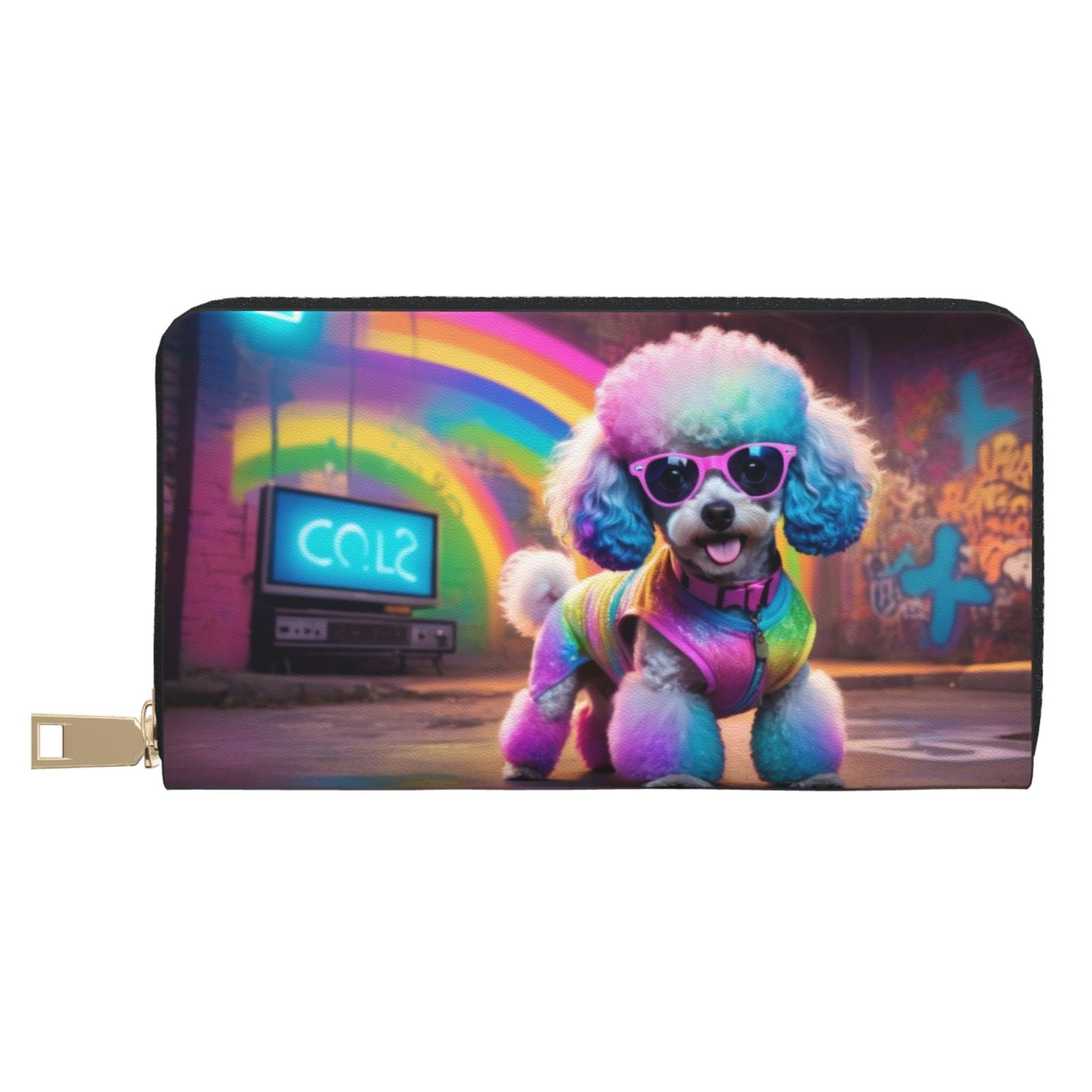 Wallets for Men With Money Clip, Rainbow Poodle Urban Street Mens ...