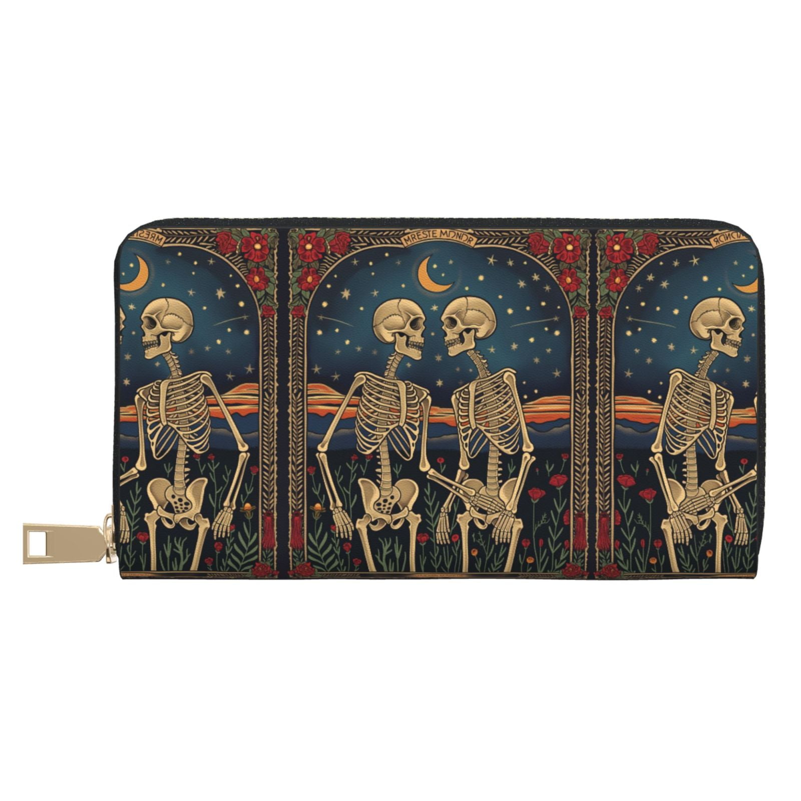 Wallets for Men With Money Clip, Romantic Skeletons Under Moon Mens Wallet With Credit Card ...
