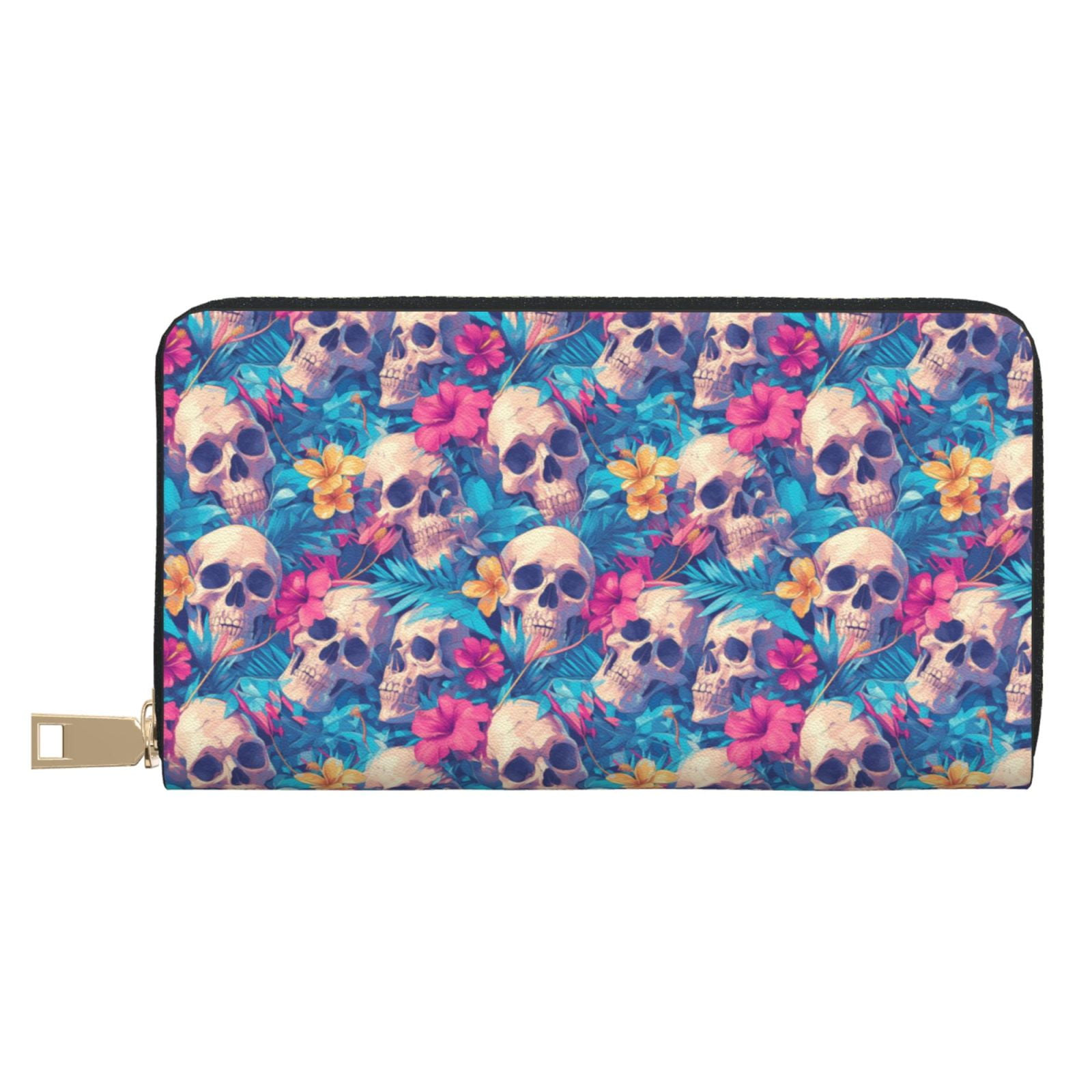 Wallets for Men With Money Clip, Skull blue leaf Mens Wallet With ...