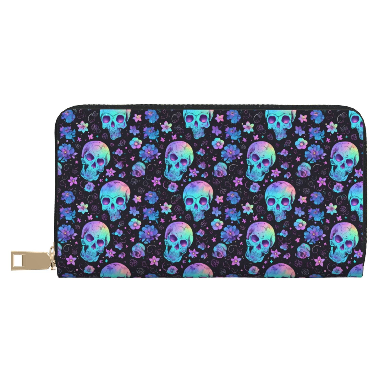 Wallets for Men With Money Clip, Skull flower pink blue Mens Wallet ...