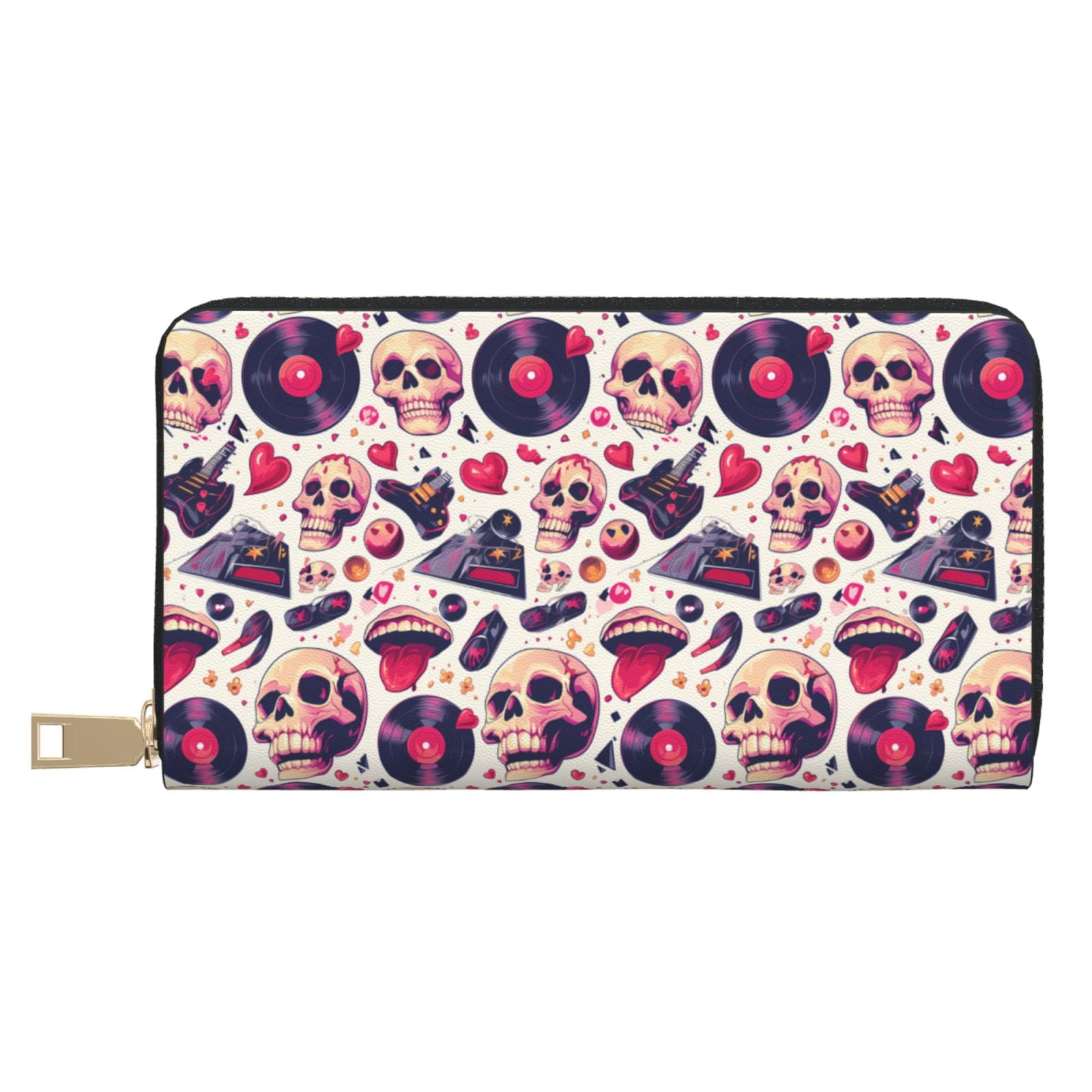 Wallets for Men With Money Clip, Skull lips record Guitar Mens Wallet ...