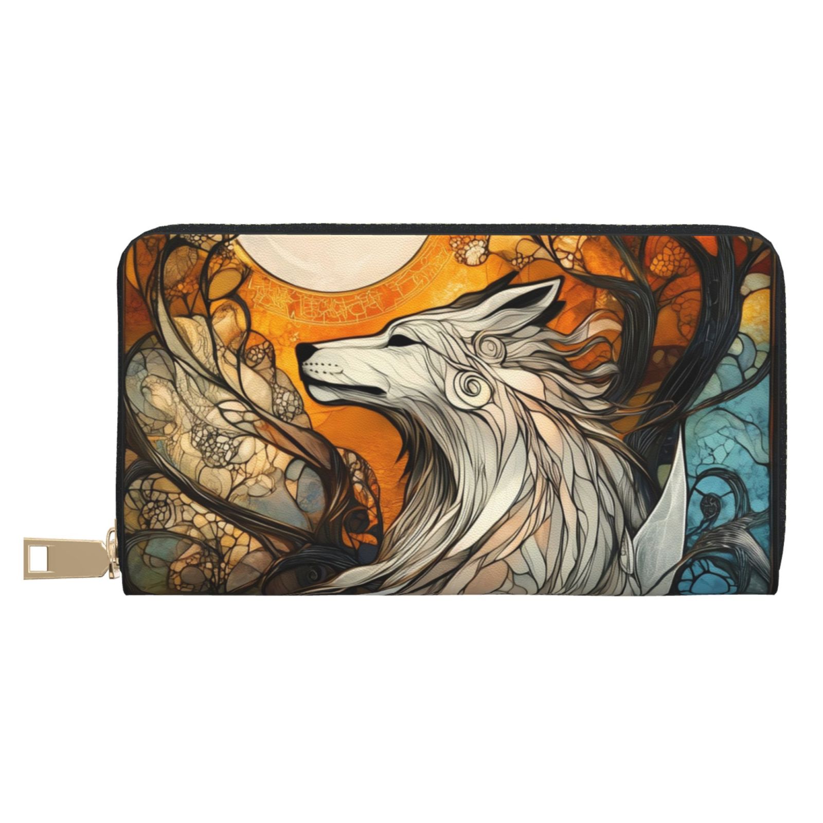 Wallets for Men With Money Clip, Stained Glass Wolf Moon Mens Wallet ...