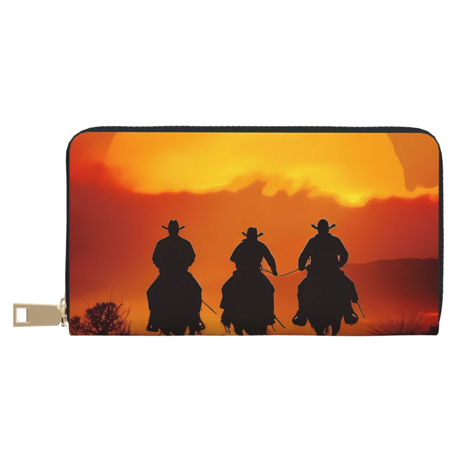 Wallets for Men With Money Clip, Sunset Western Cowboy Back Mens Wallet ...