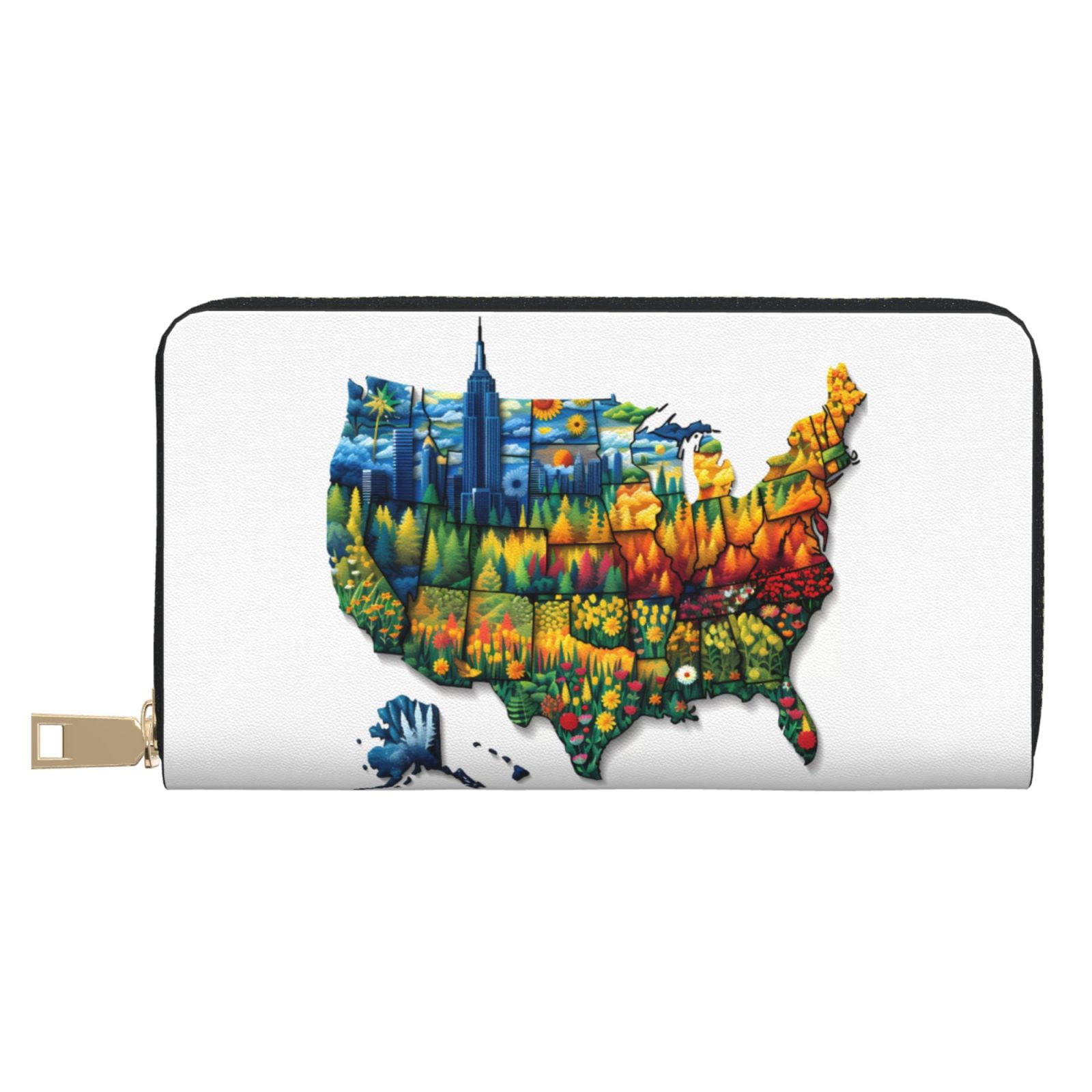 Wallets for Men With Money Clip, USA Map Floral States Mens Wallet With ...