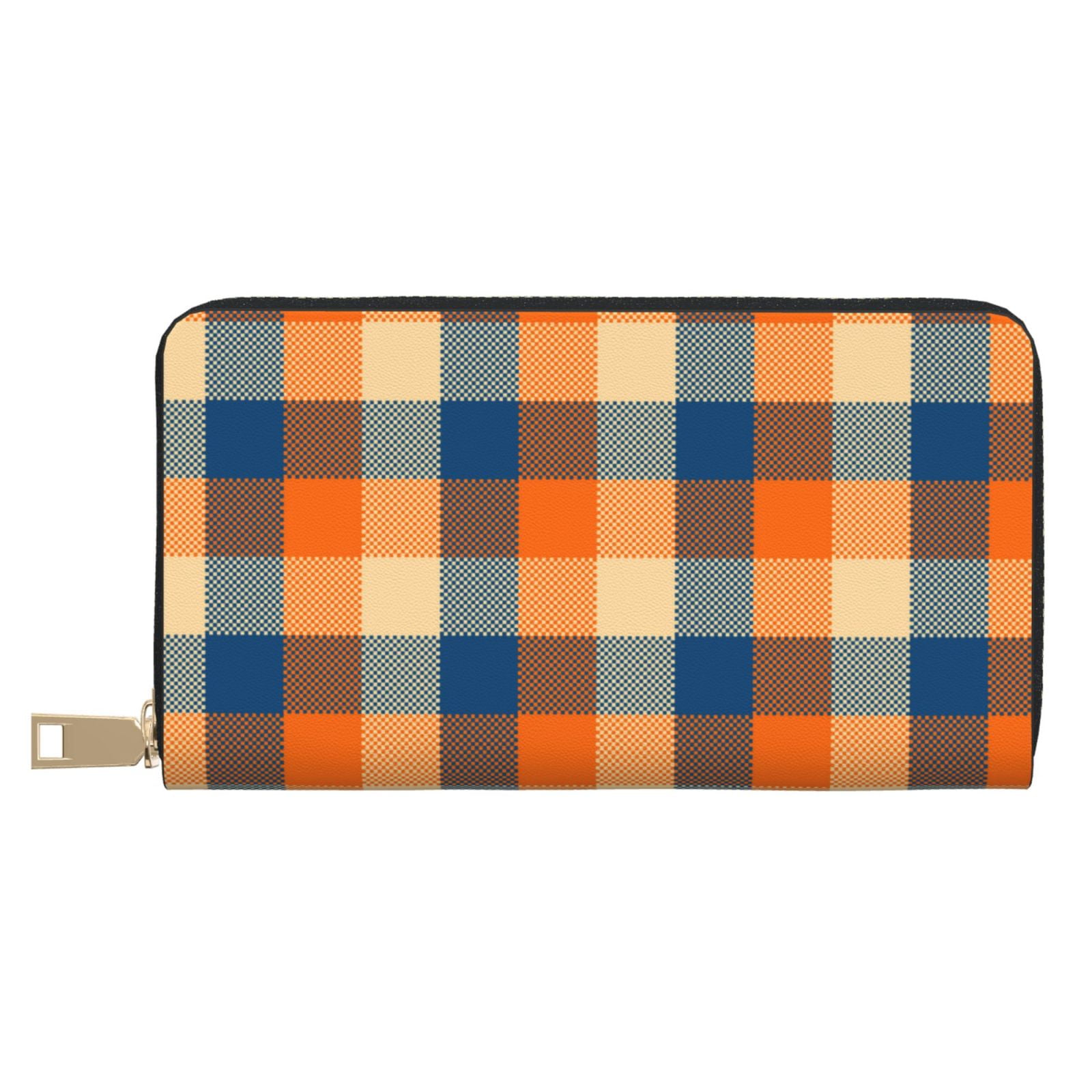 Wallets for Men With Money Clip, Warm Orange Plaid Mens Wallet With ...