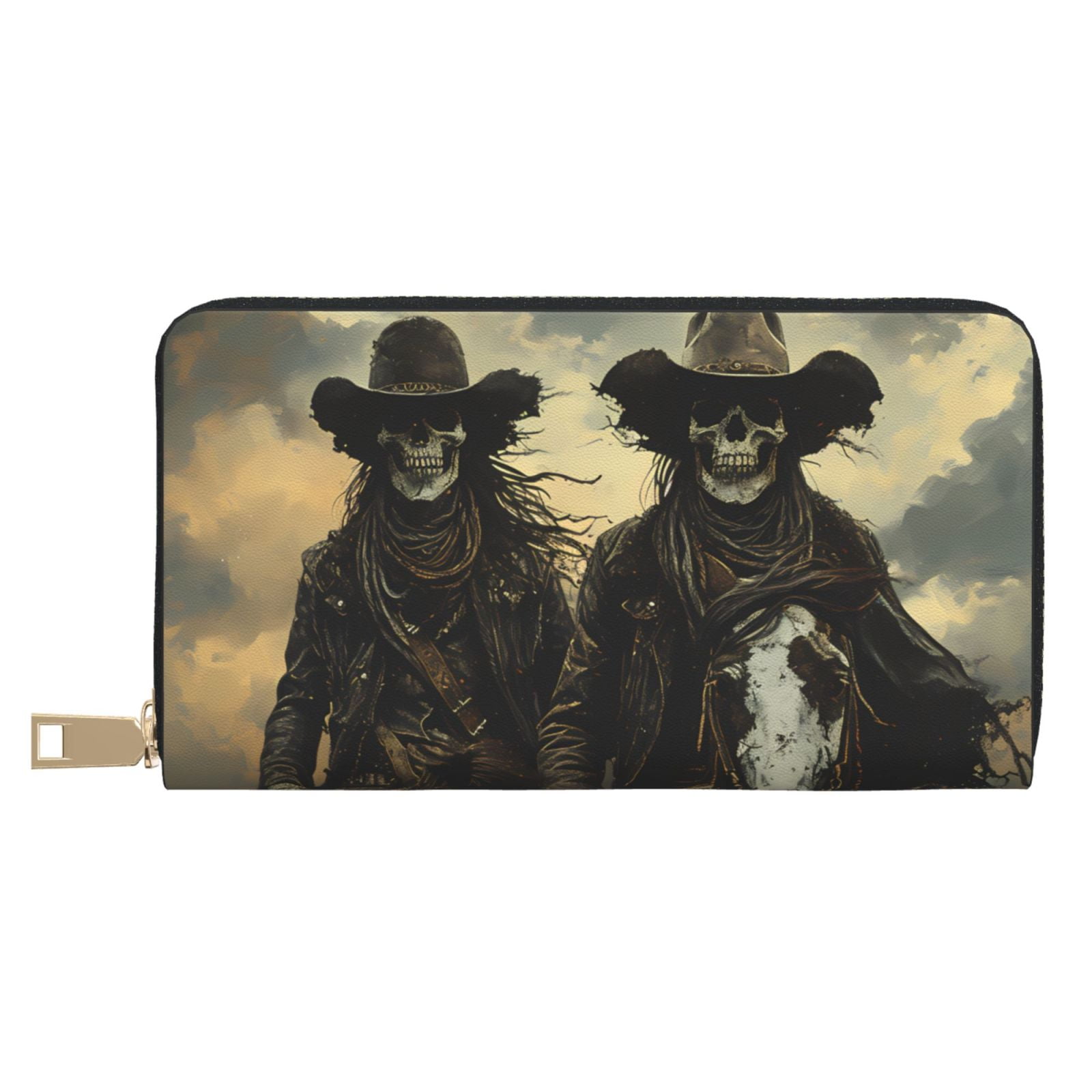 Wallets for Men With Money Clip, Western Desert Skull Cowboy Mens ...