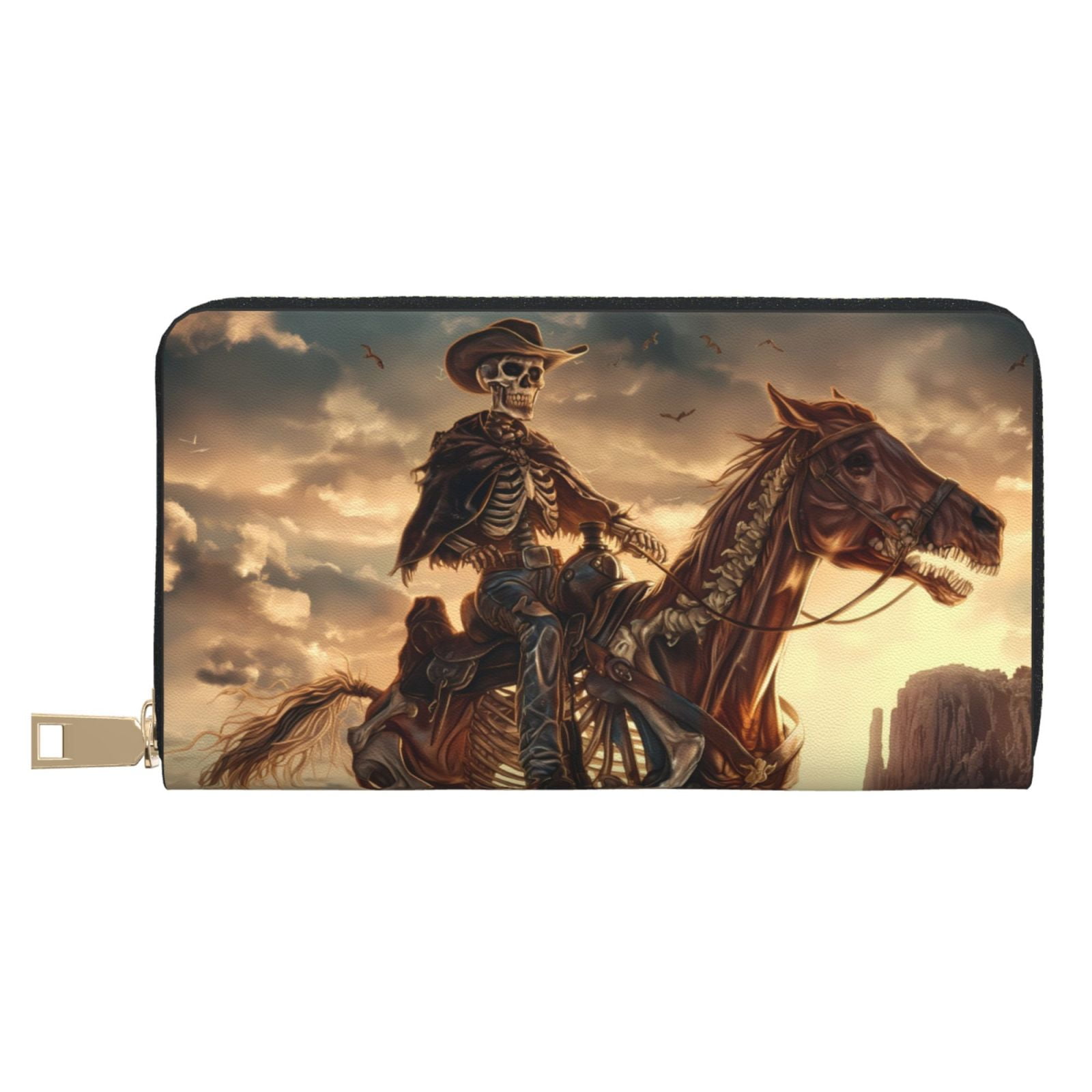 Wallets for Men With Money Clip, Western Skeleton Cowboy Horse Mens ...
