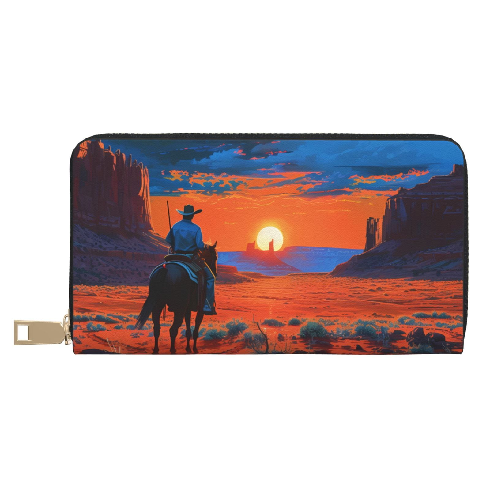Wallets for Men With Money Clip, Western Sunset Desert Cowboy A Mens ...