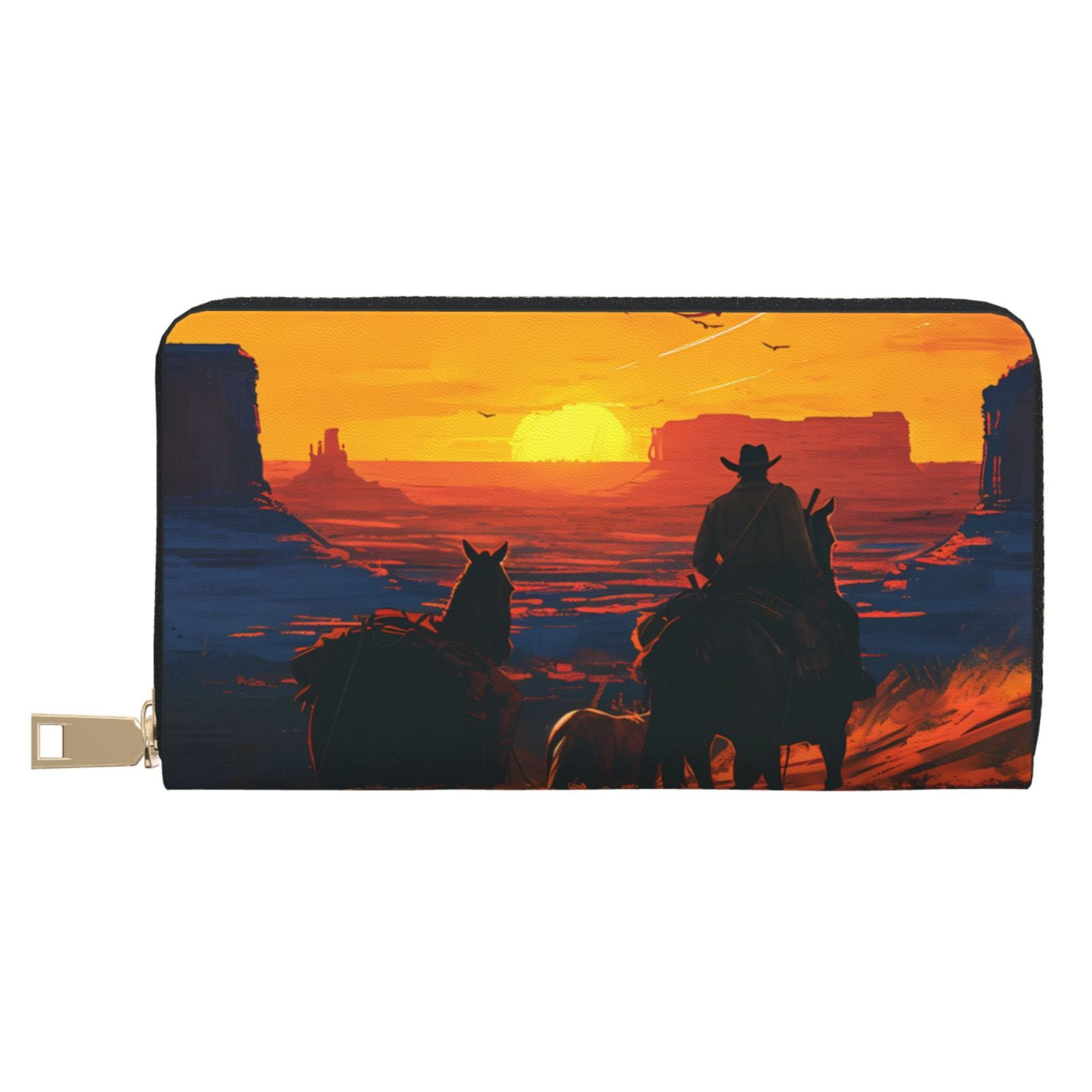 Wallets for Men With Money Clip, Western Sunset Prairie Cowboy Mens ...