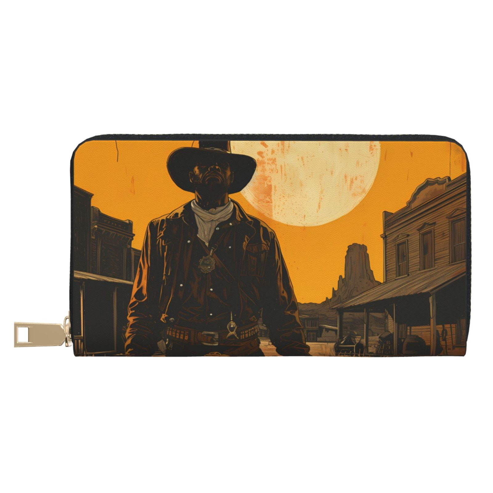 Wallets for Men With Money Clip, Western Sunset Town Cowboy Mens Wallet ...