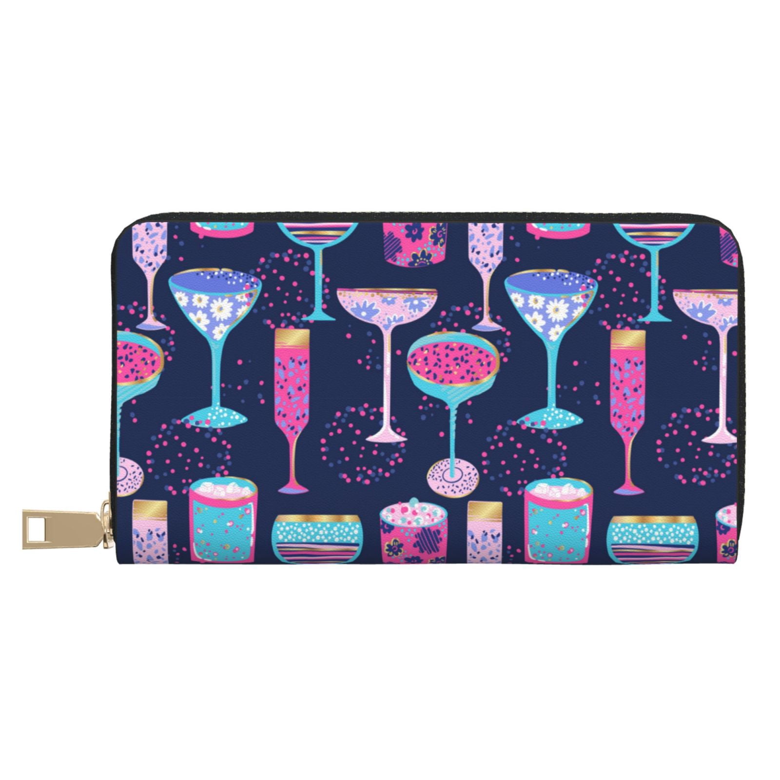 Wallets for Men With Money Clip, Wine Glasses And Cocktails Mens Wallet ...