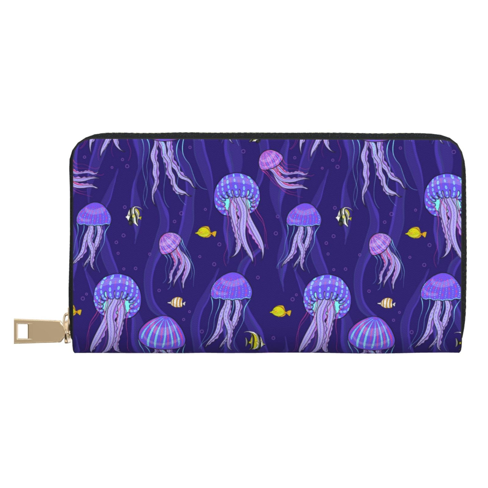 Wallets for Men With Money Clip, Yellow Fish Purple Jellyfish Mens ...