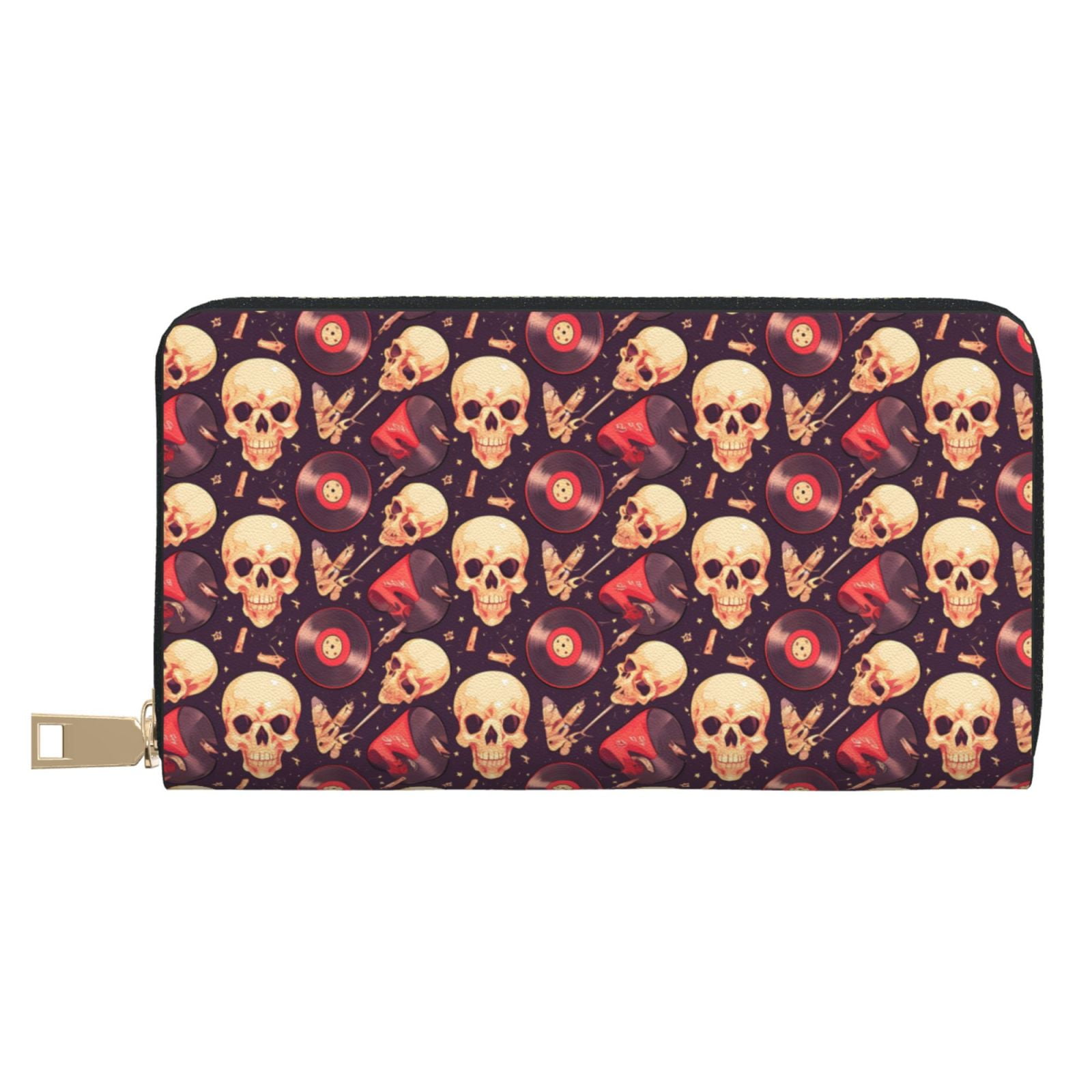 Wallets for Men With Money Clip, cool rock Skull record Mens Wallet ...