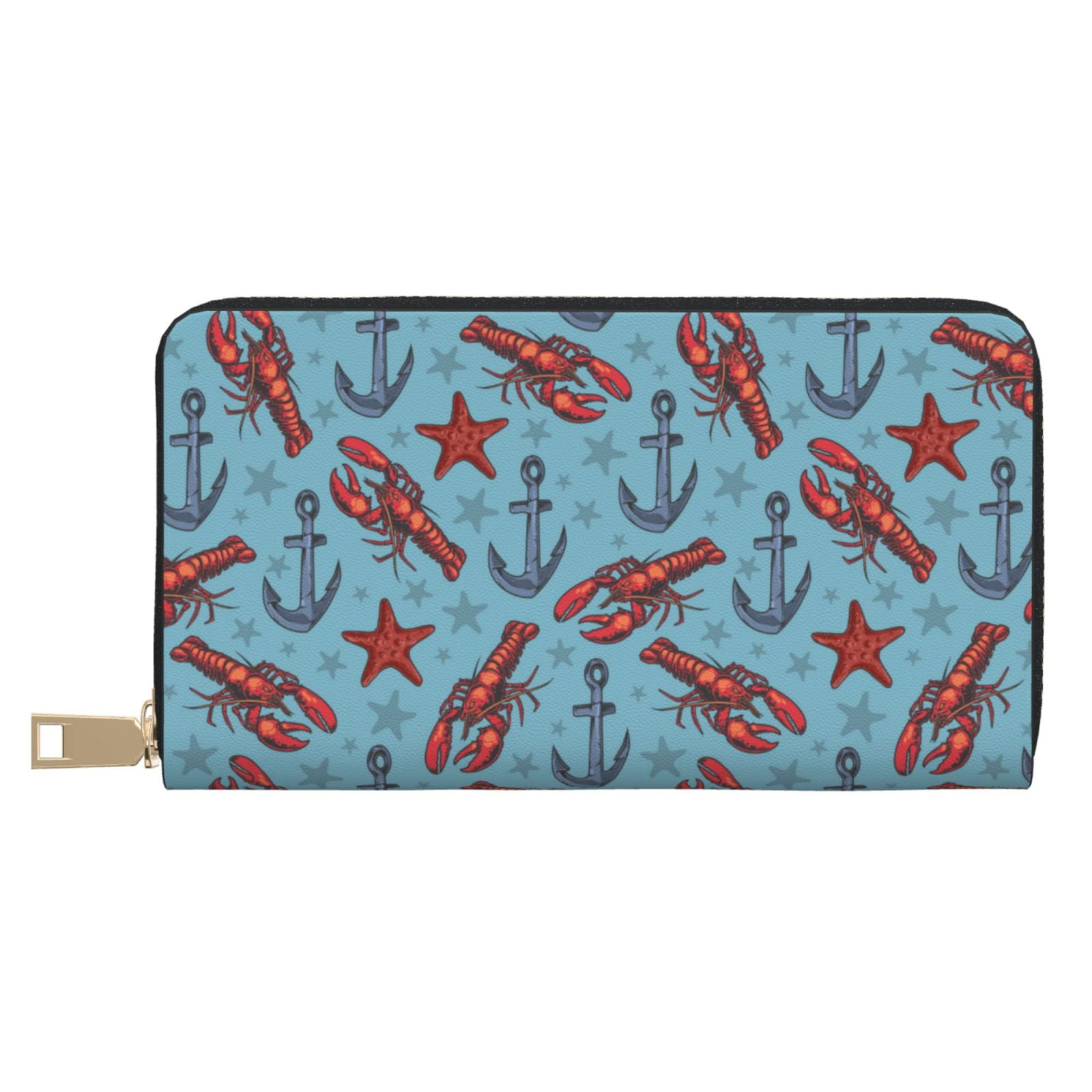 Wallets for Men With Money Clip, lobsters anchor starfish blue Mens ...