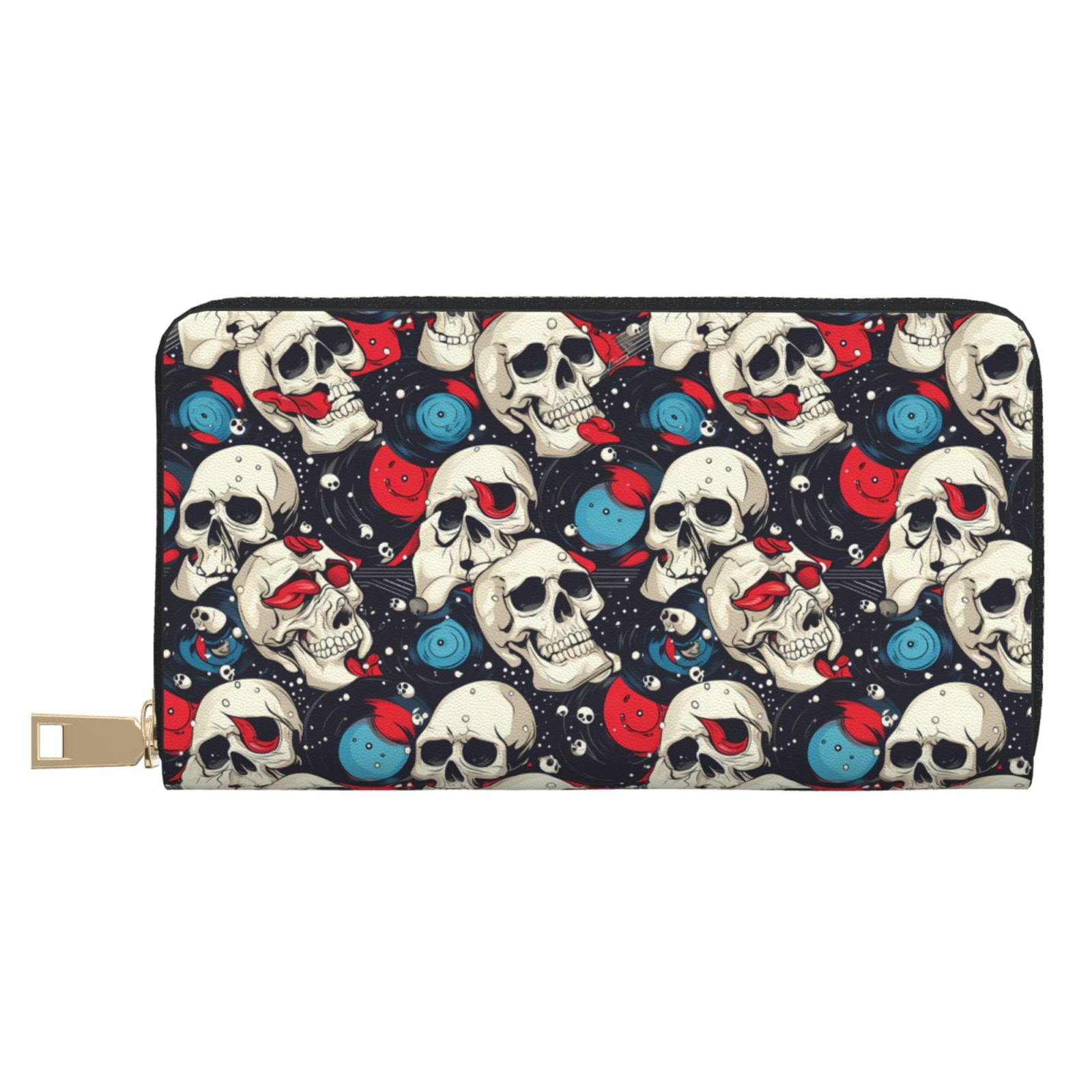 Wallets for Men With Money Clip, rock record Skull artist Mens Wallet ...