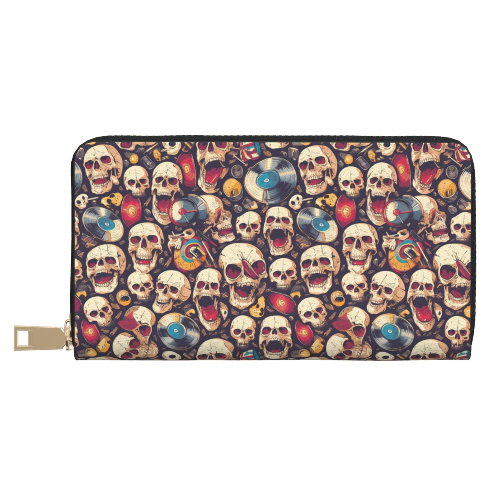 Wallets for Men With Money Clip, rock record music Skull Mens Wallet ...